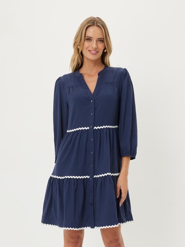 Ellie Tiered Trim Shirt Dress