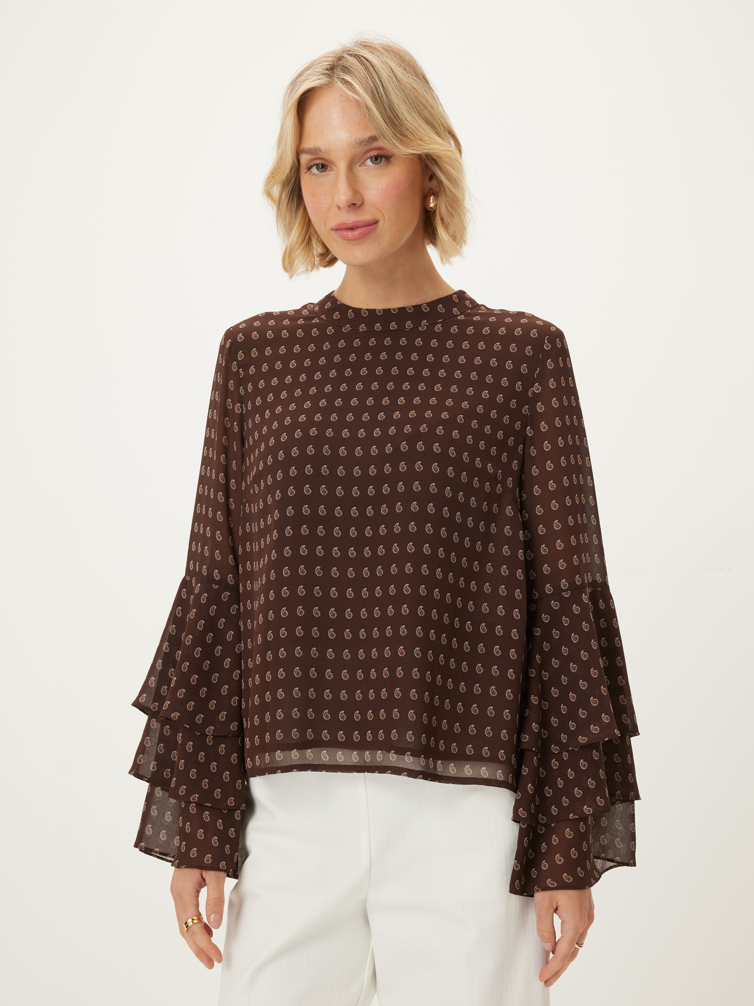 Rishaan Ruffle Sleeve Blouse Spot Paisley - Portmans Online