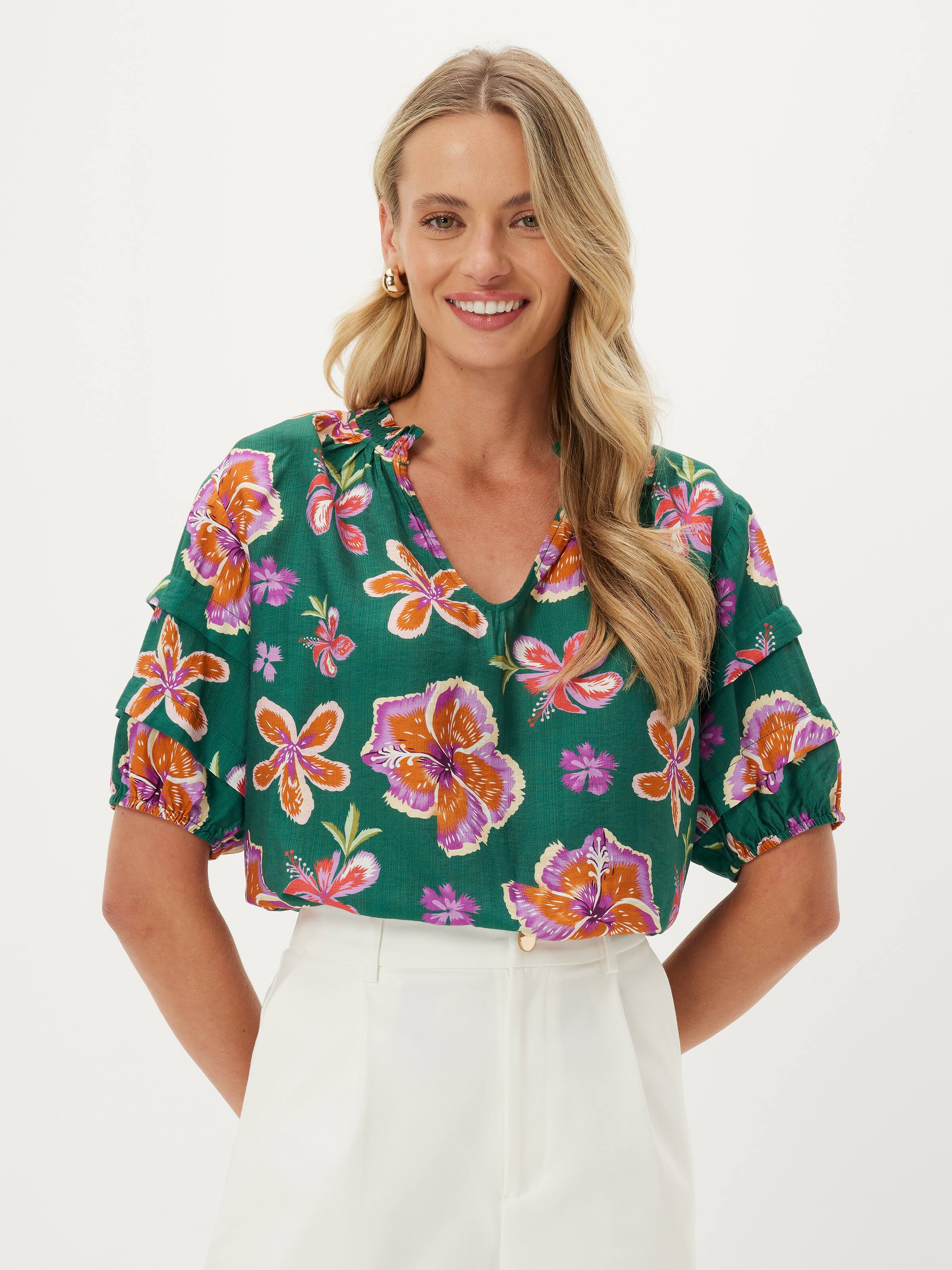 Bianca Puff Sleeve Woven Top - Portmans Online
