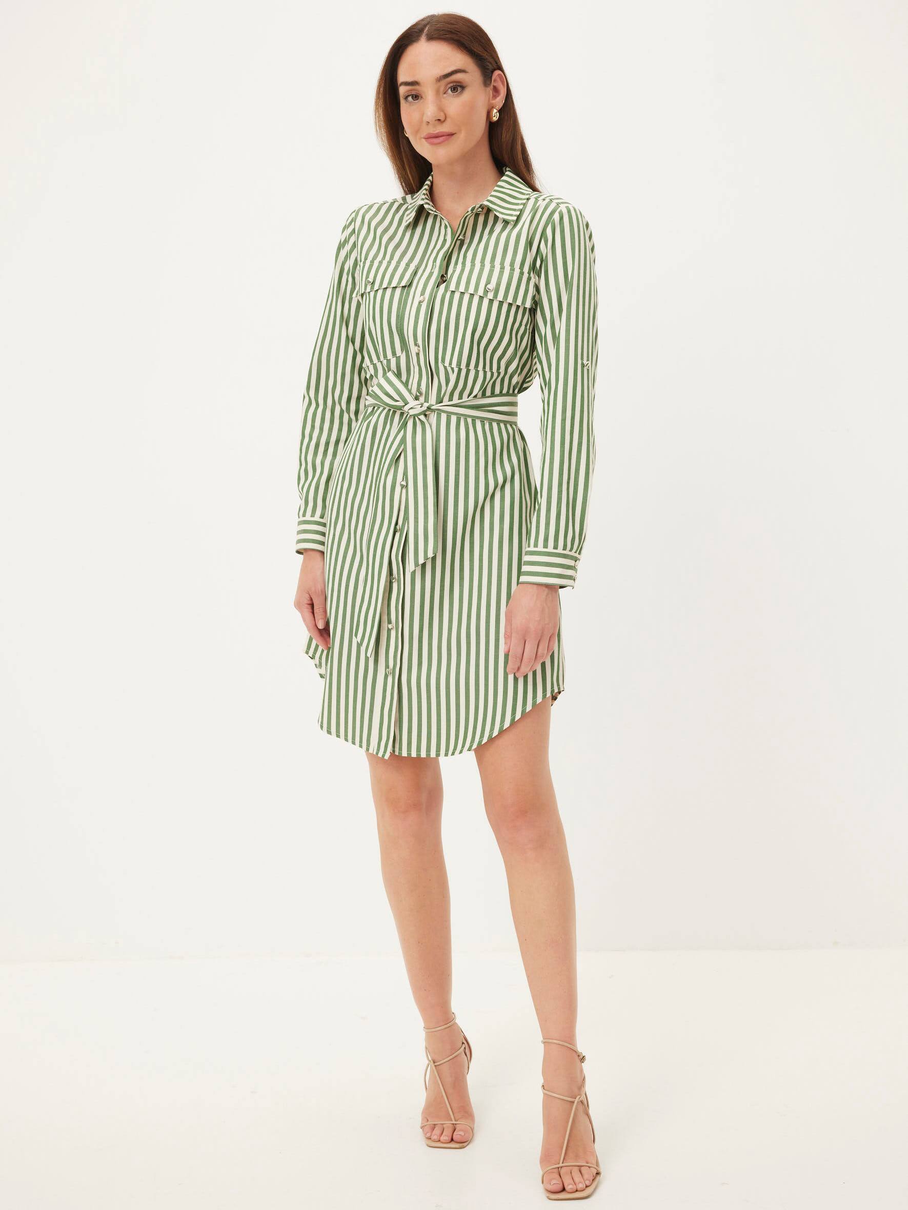 Mary Stripe Dress Khaki Stripe - Portmans Online