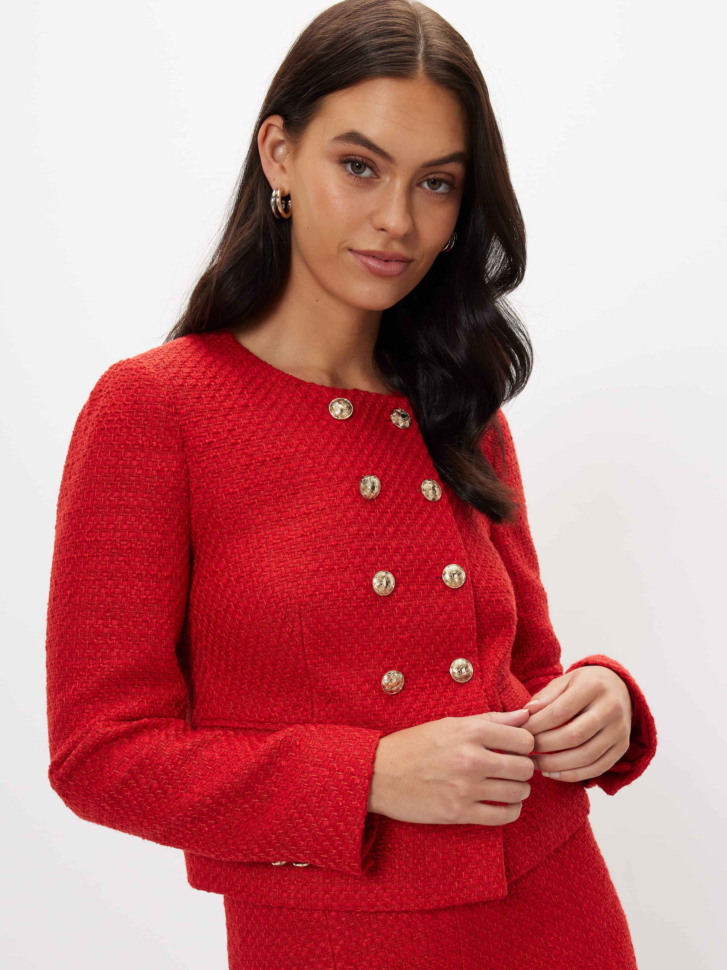 Red Hot Boucle Crop Jacket - Portmans Online
