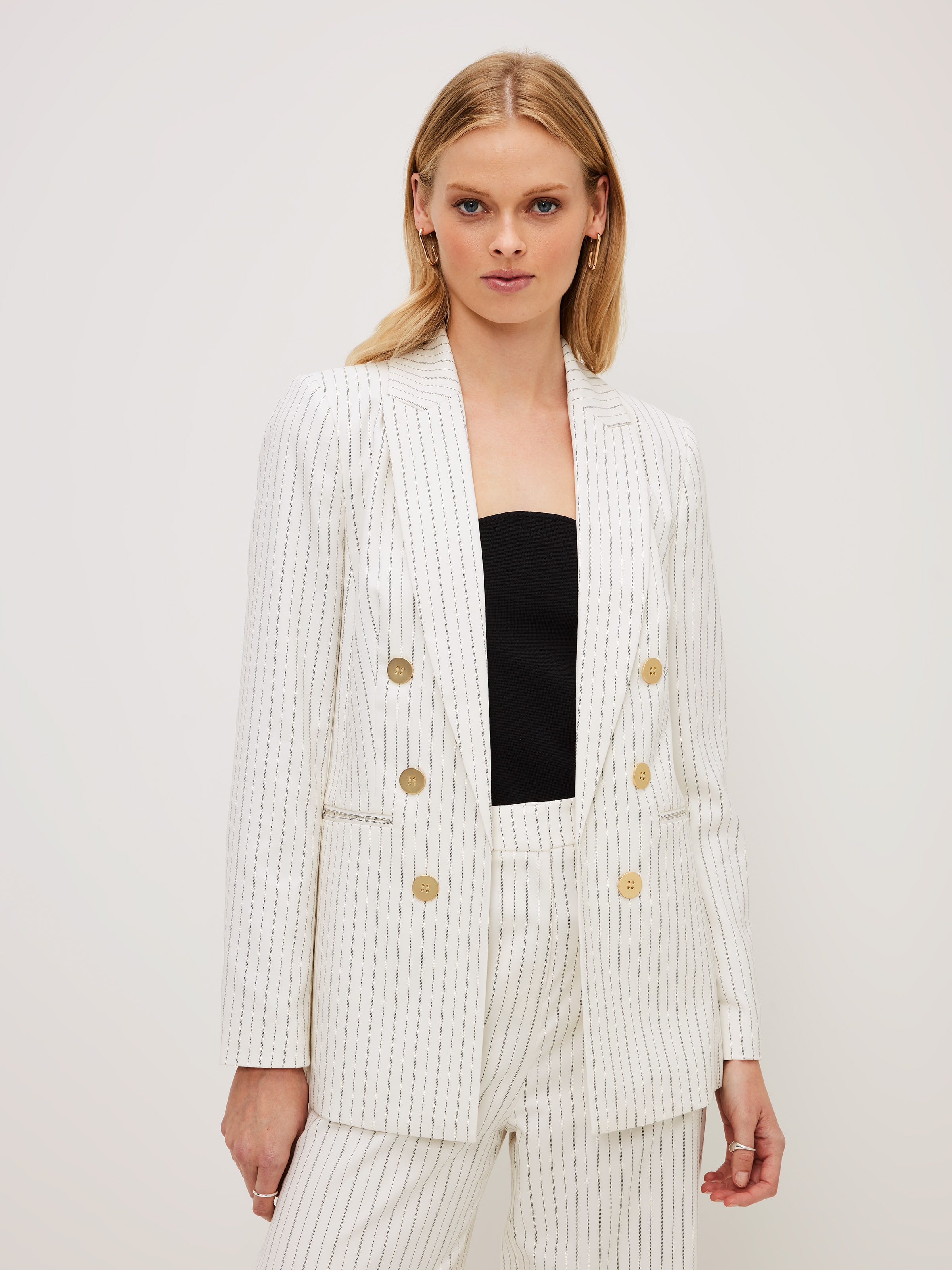 First Class Double Breasted Pinstripe Blazer White Pinstripe - Portmans Online