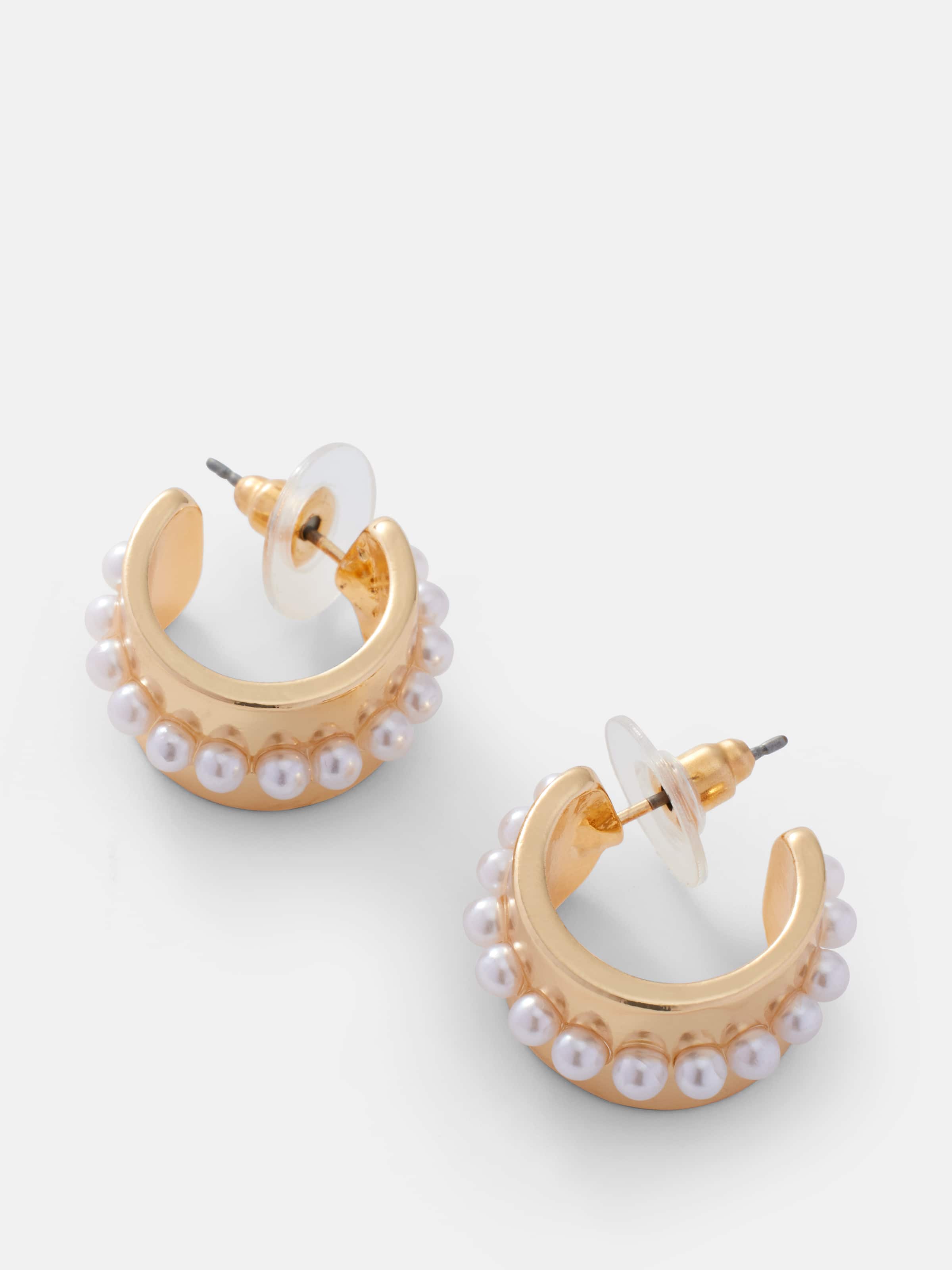 Pearl Studded Hoops Gold Pearl - Portmans Online