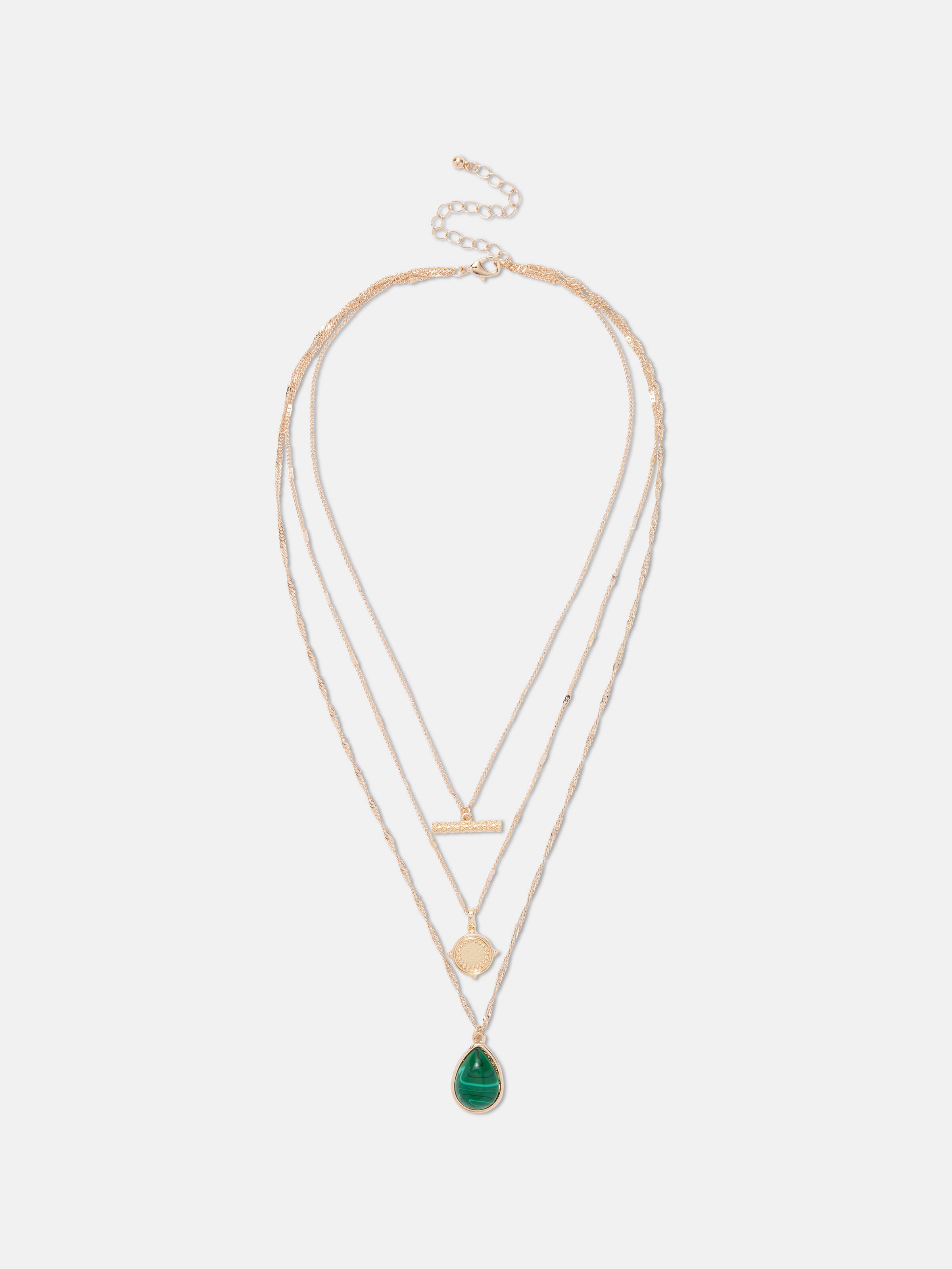 Juliet Jade Triple Necklace Gold Jade - Portmans Online