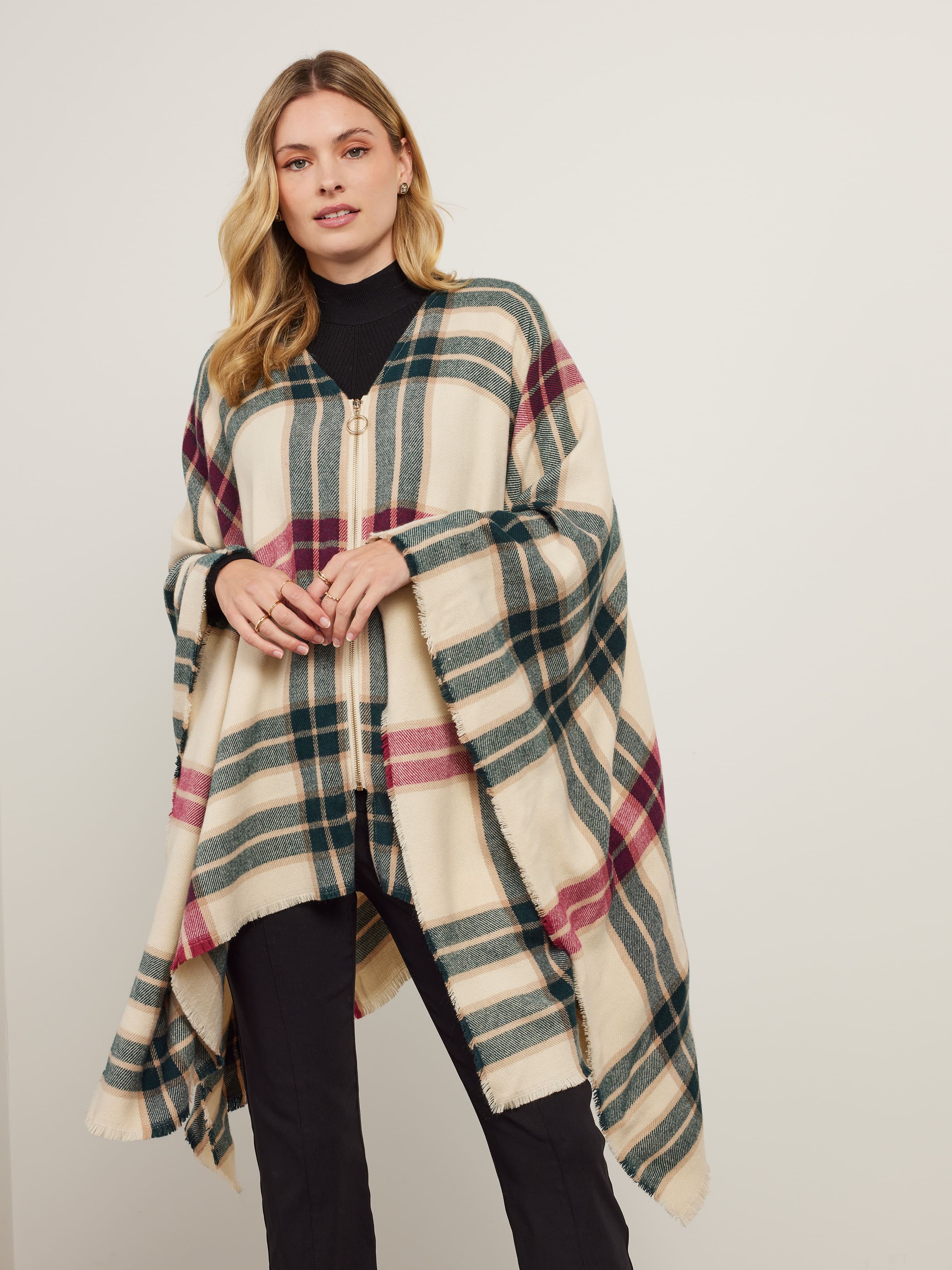 Check Zip Front Poncho - Portmans Online