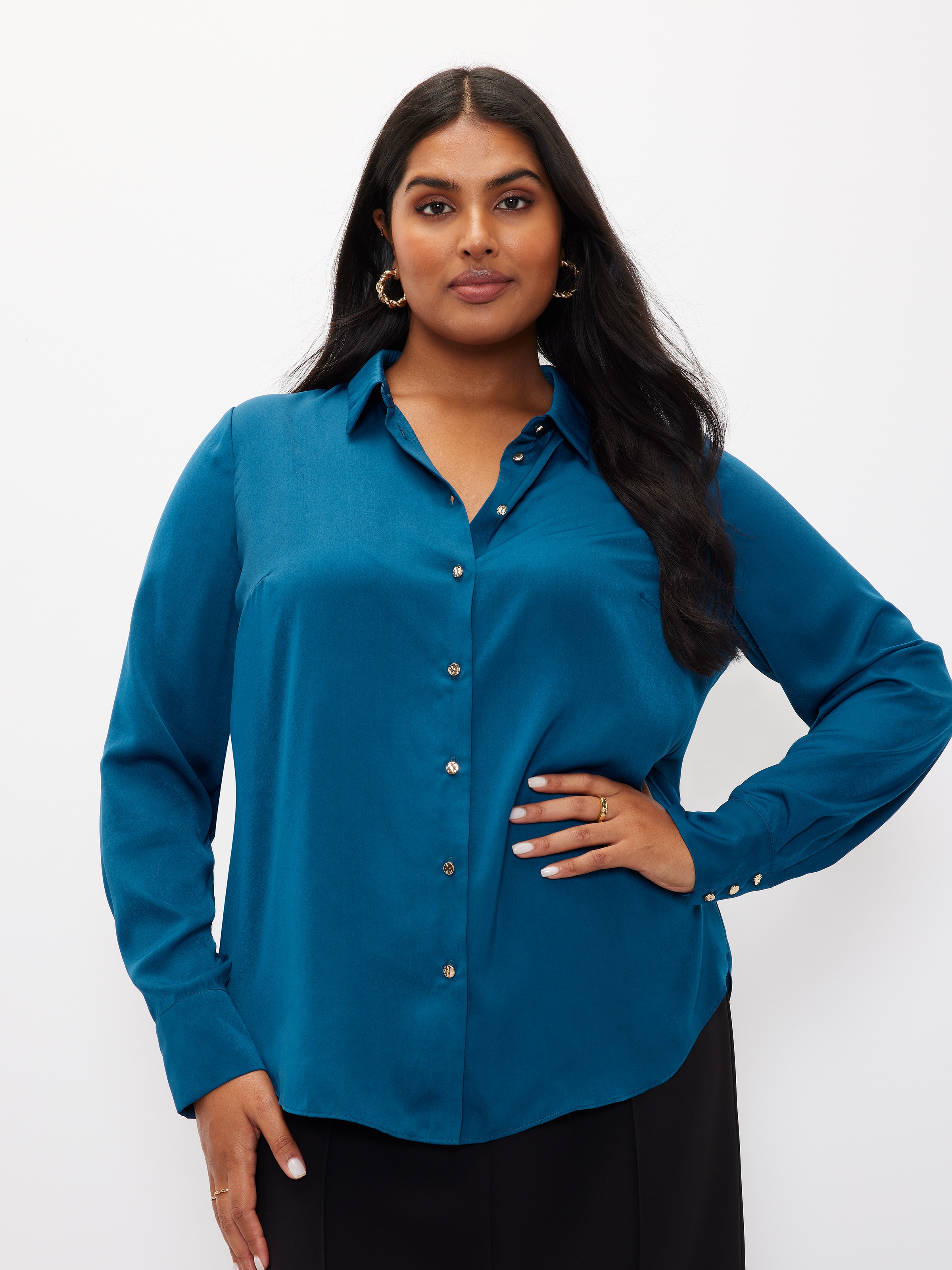 Curve Darcy Long Sleeve Satin Shirt - Portmans Online