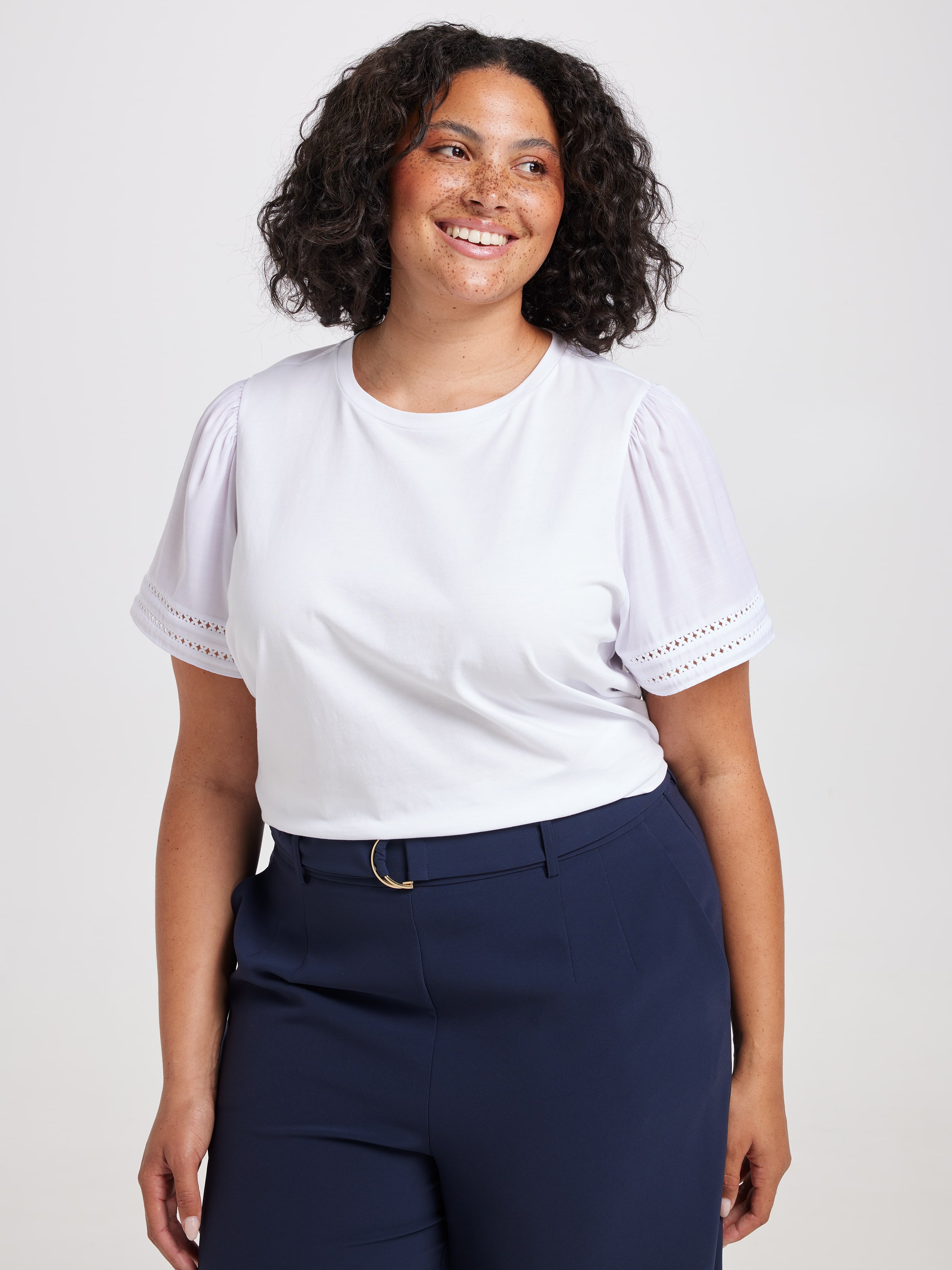 Curve Luna Lace Sleeve Tee - Portmans Online