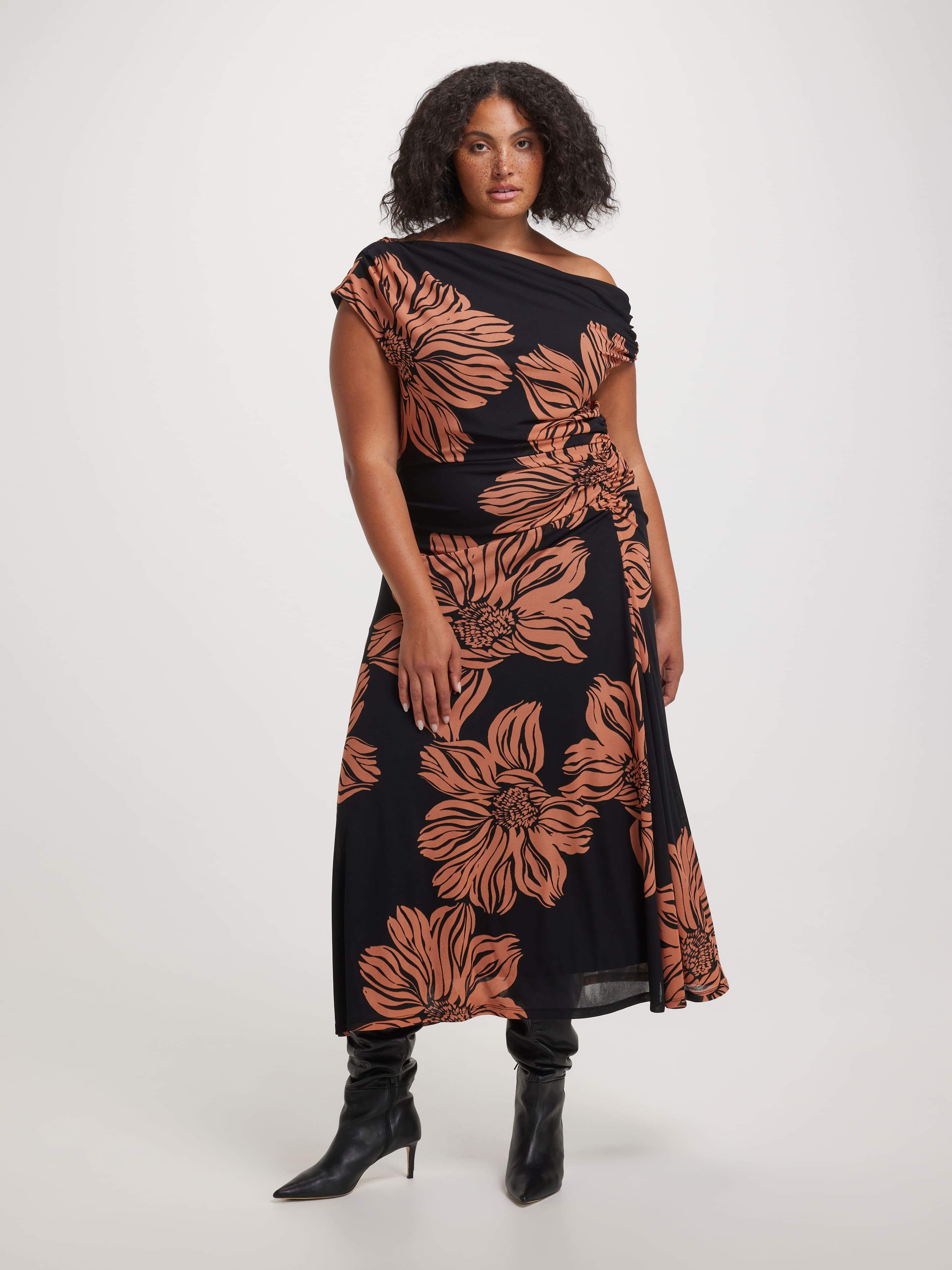 Curve Coco Mesh Midi Dress Bronze Magnolia - Portmans Online