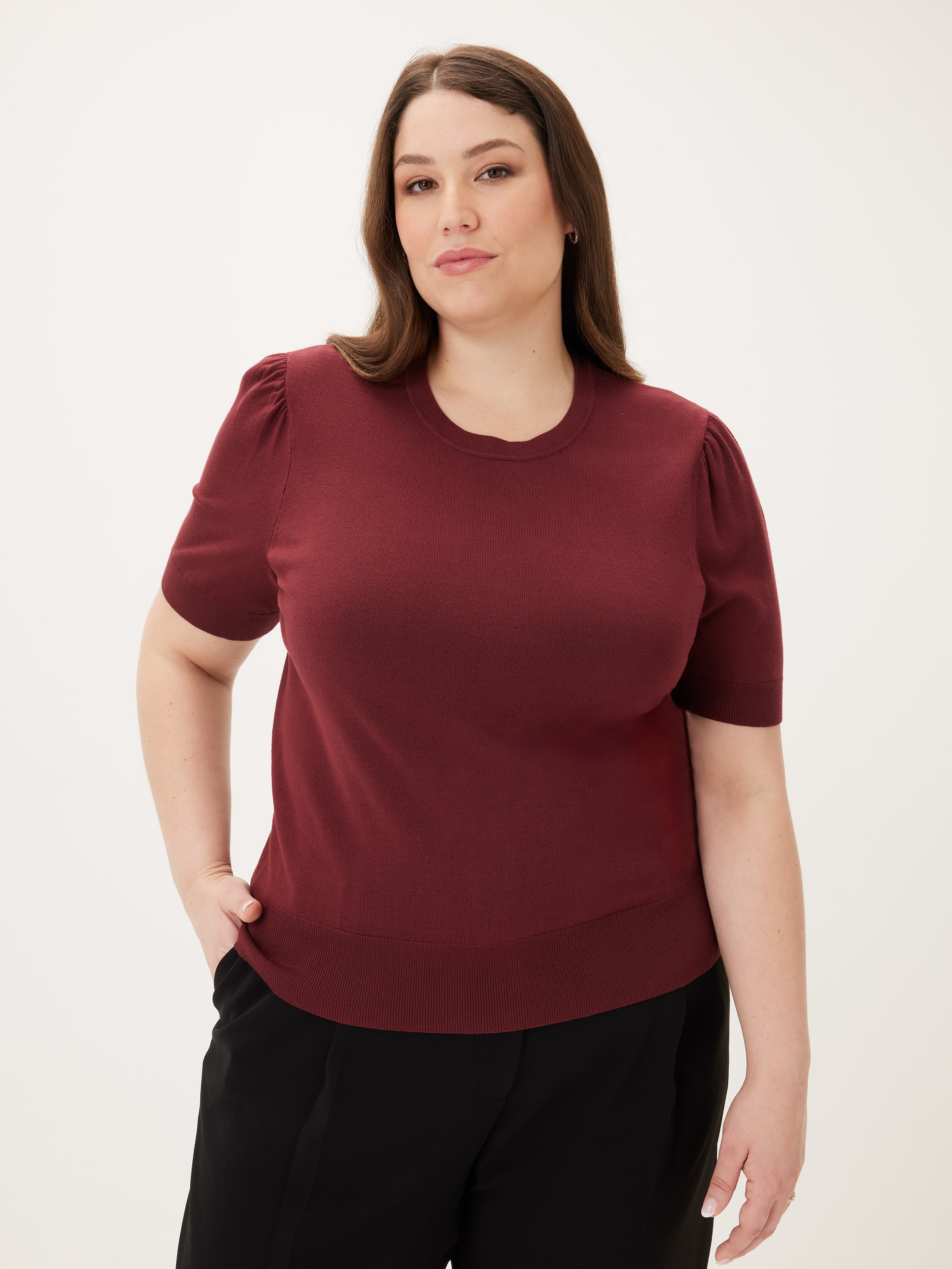 Curve Polly Puff Sleeve Knit Cranberry - Portmans Online