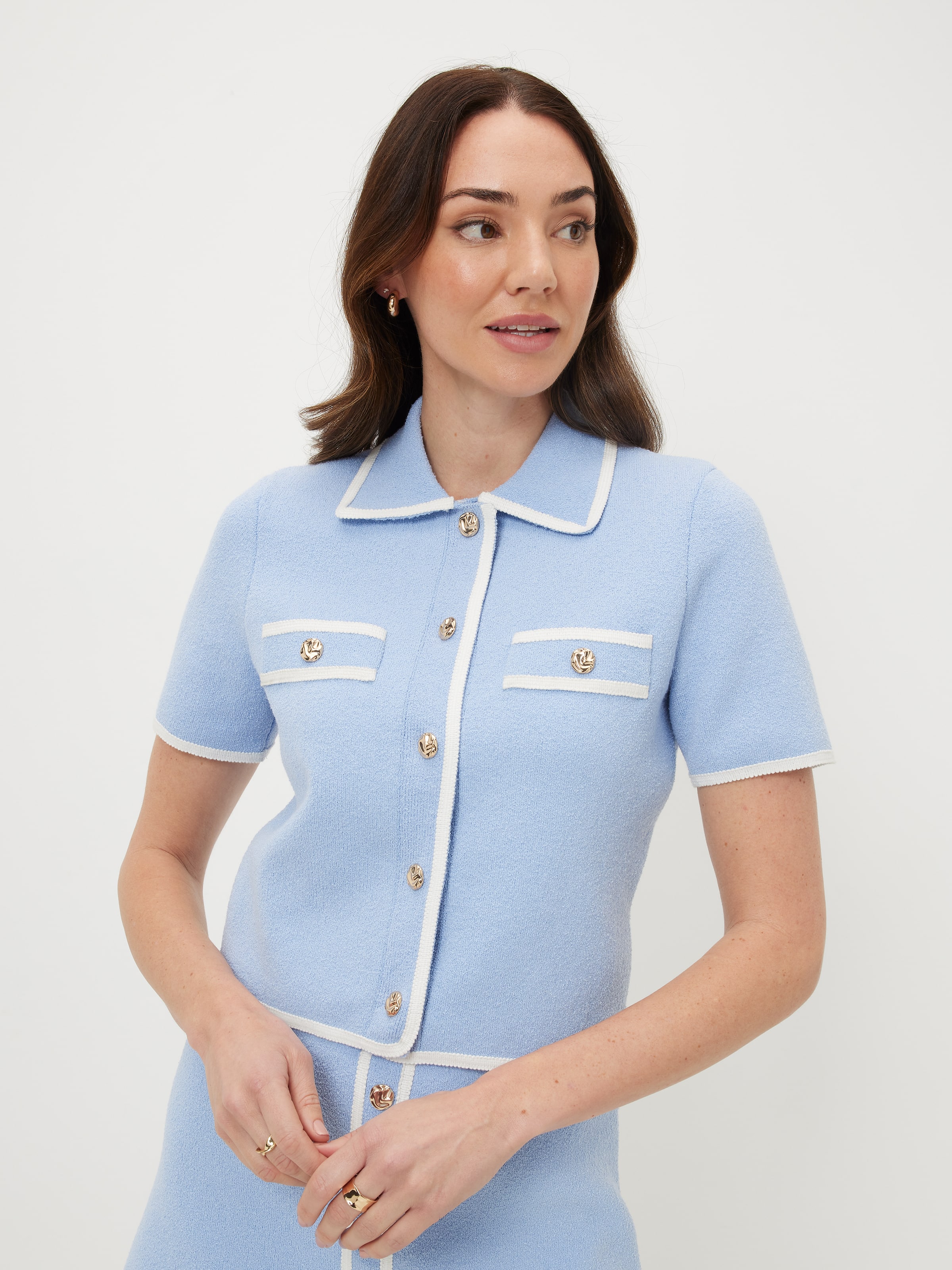 Kelsey Boucle Button Up Top - Portmans Online