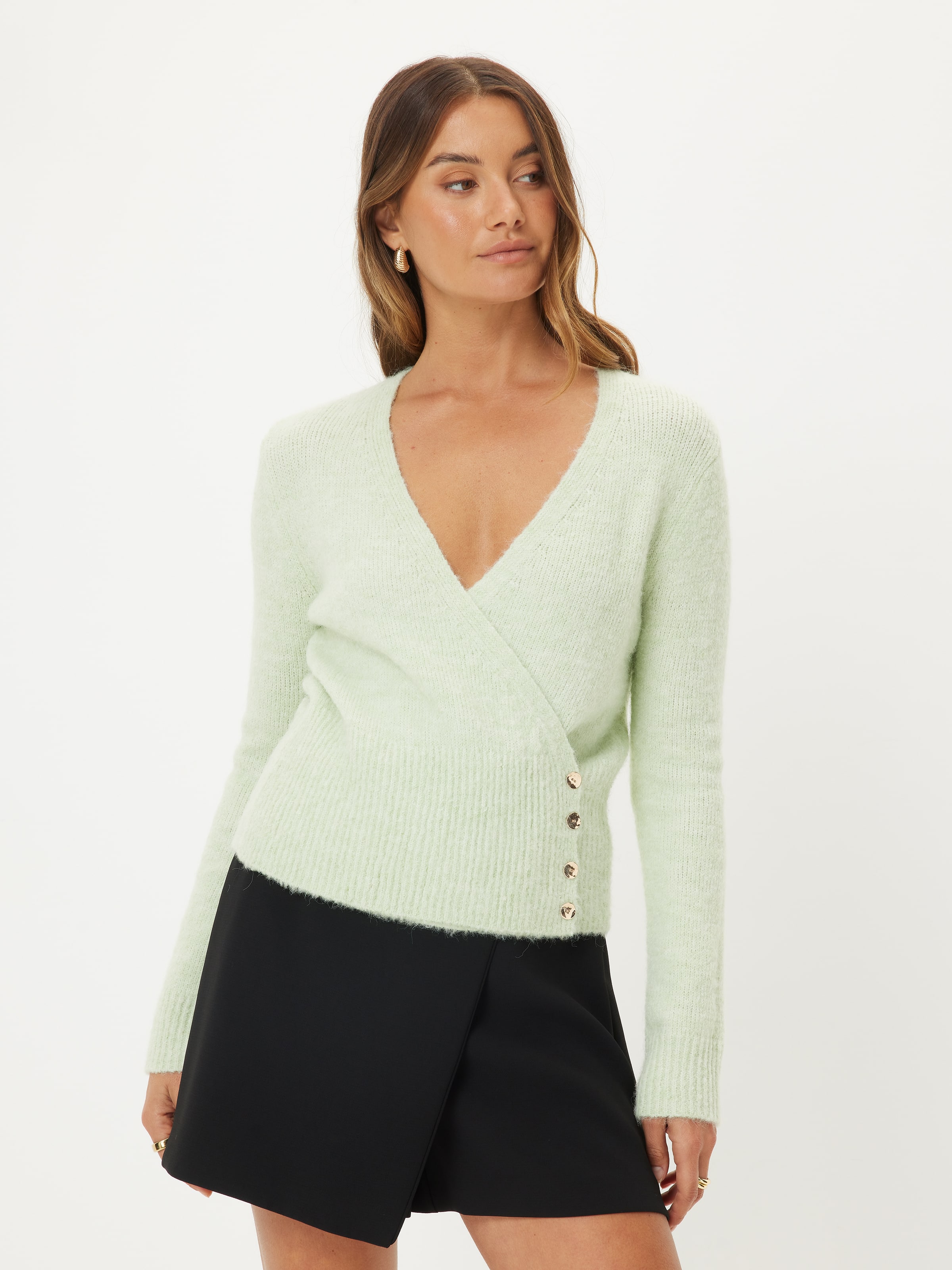 Emily Wrap Long Sleeve Knit Mint - Portmans Online