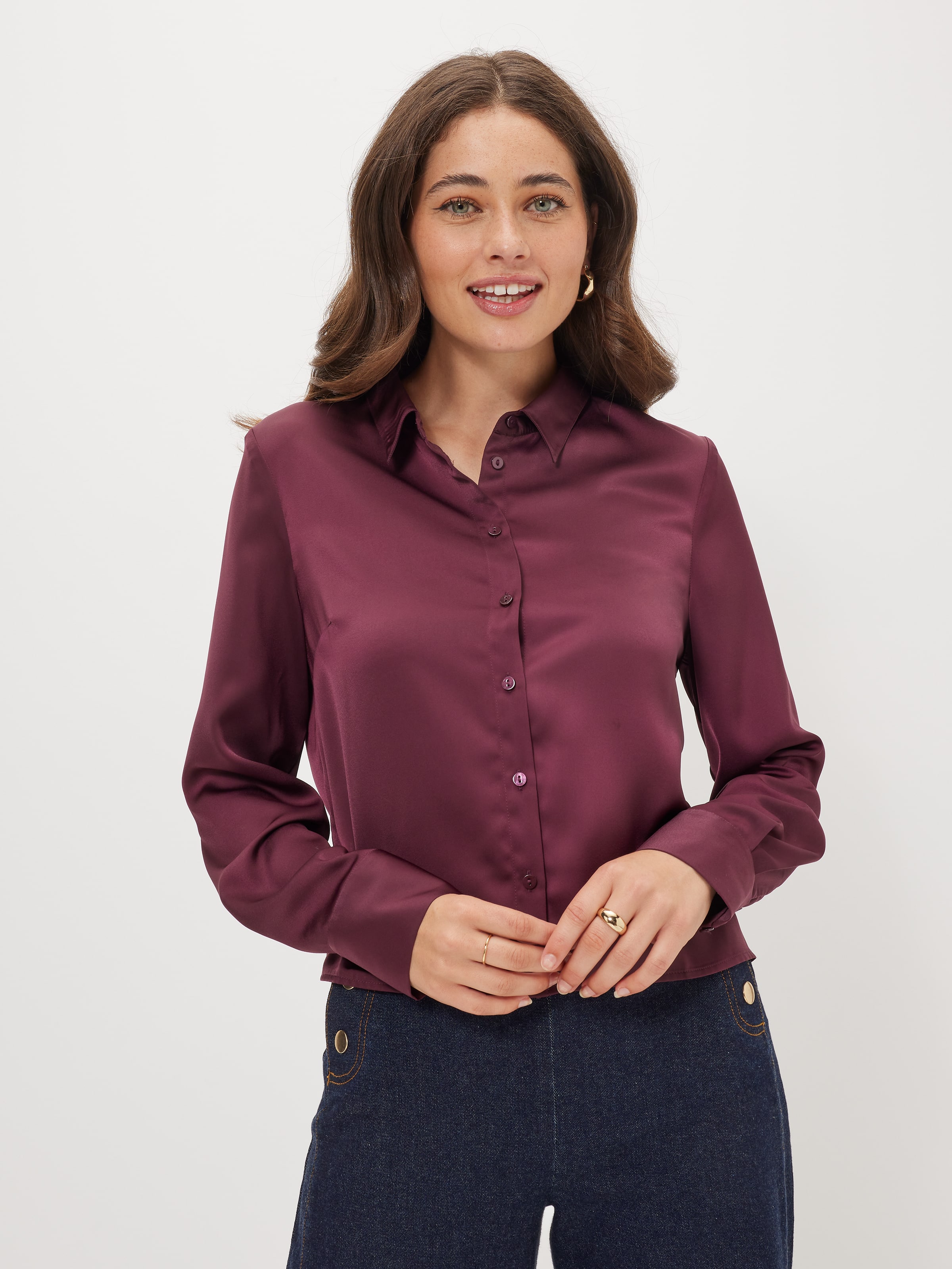 Ciara Cropped Satin Shirt Dark Sienna - Portmans Online