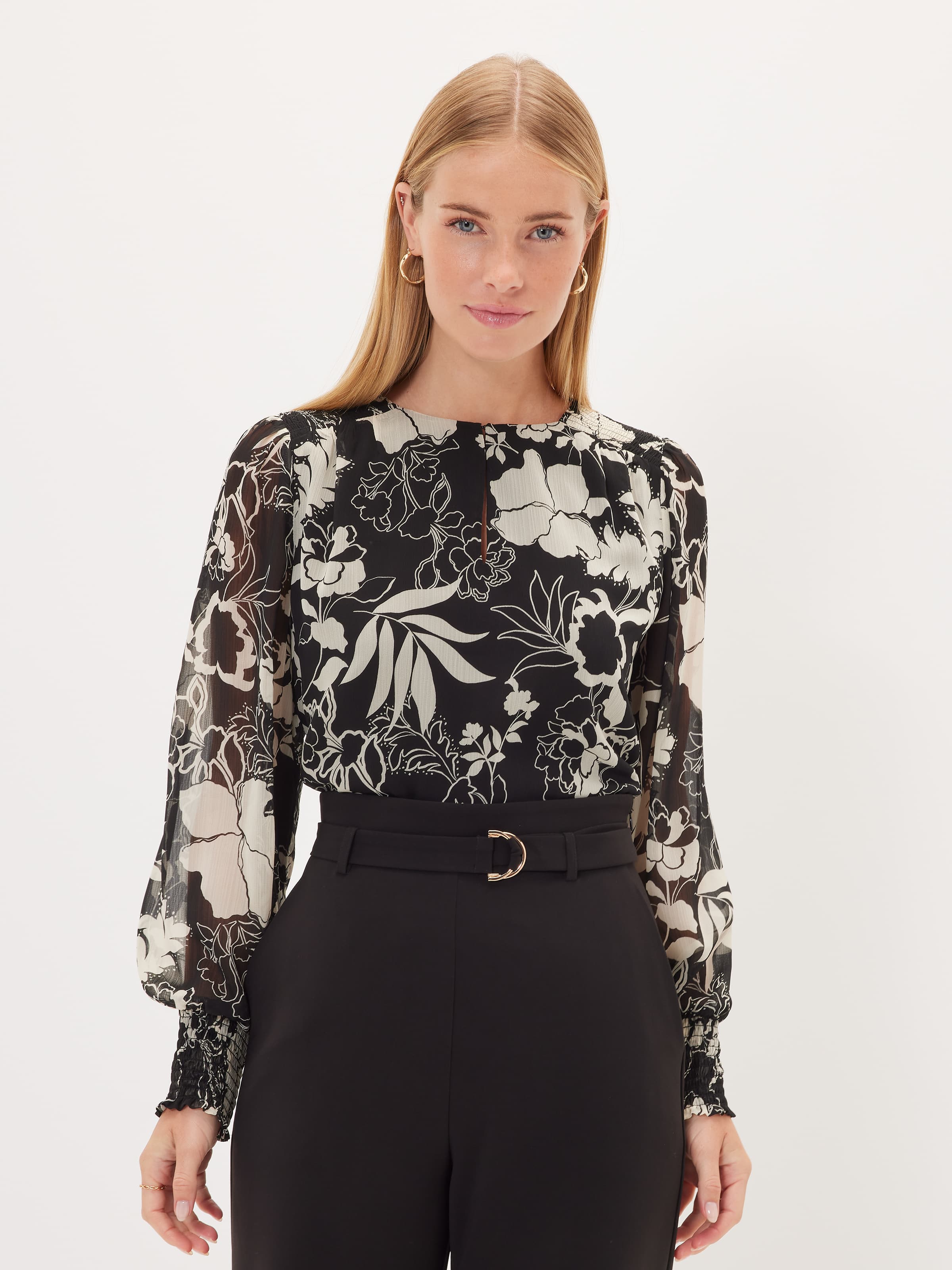 Jessie Printed Long Sleeve Shell Top - Portmans Online