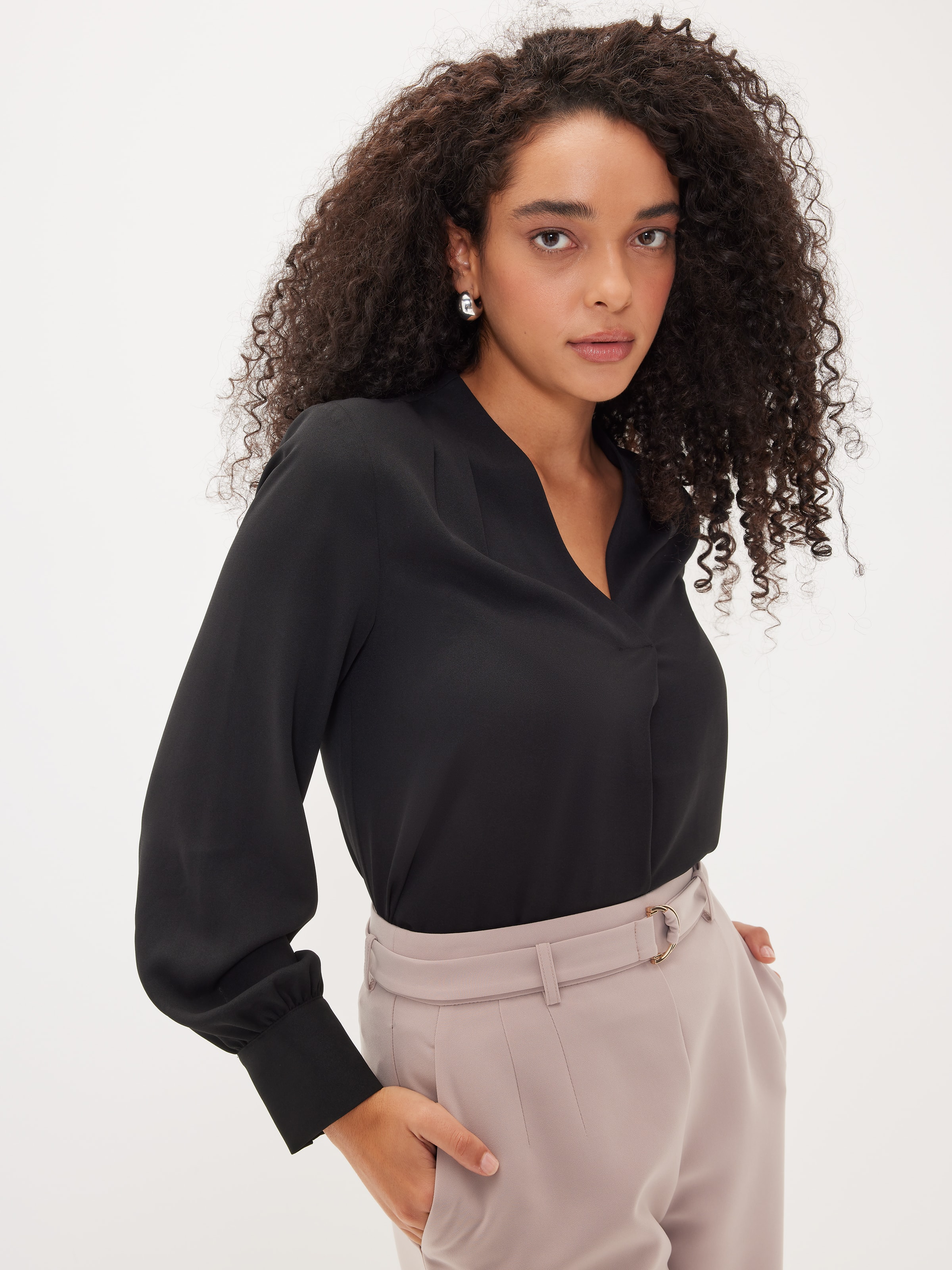 Julia V-Neck Long Sleeve Shell Top - Portmans Online