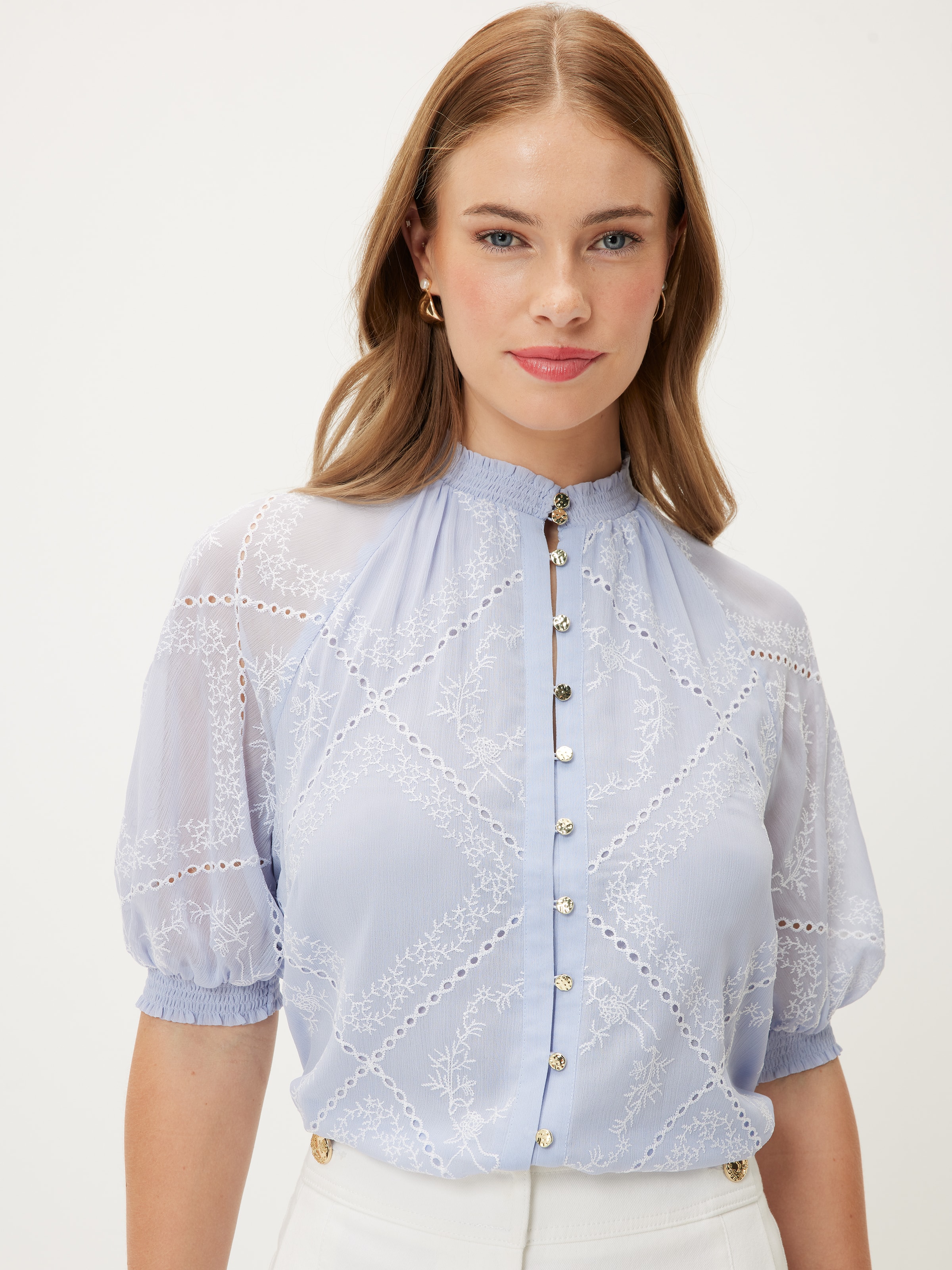 Lara Embroidered Puff Sleeve Blouse - Portmans Online