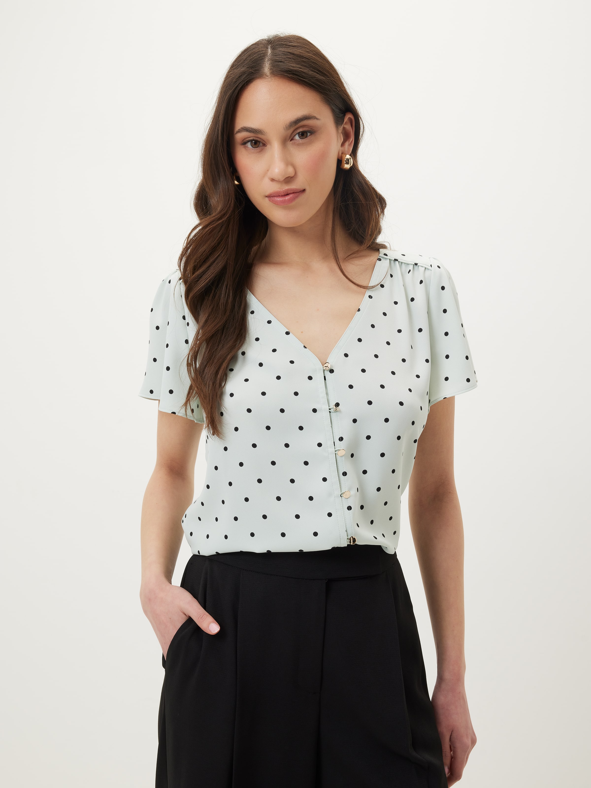 Violet V Neck Short Sleeve Blouse Aloe Black Spot - Portmans Online