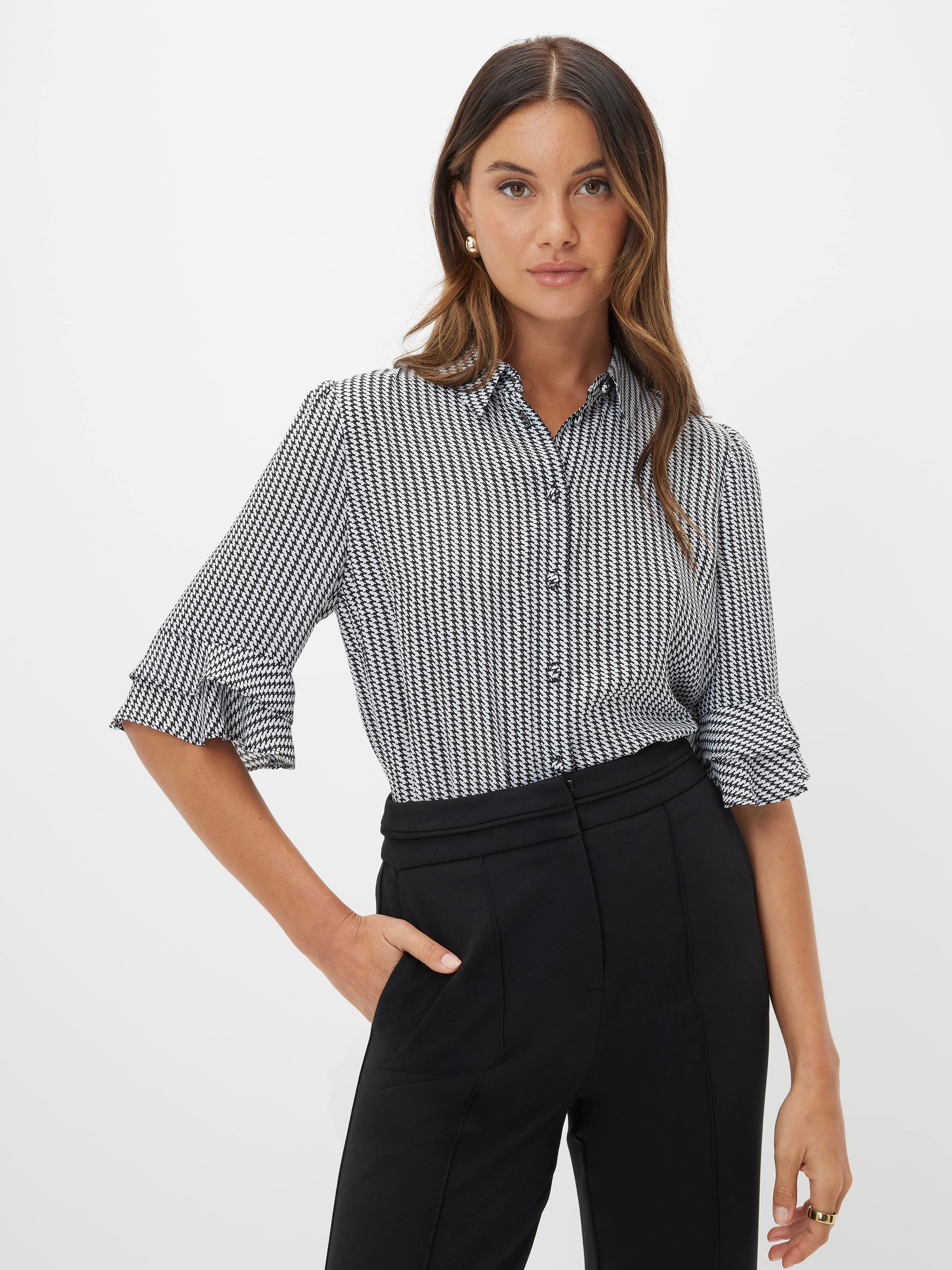Kayla Button Up Shirt Houndstooth - Portmans Online