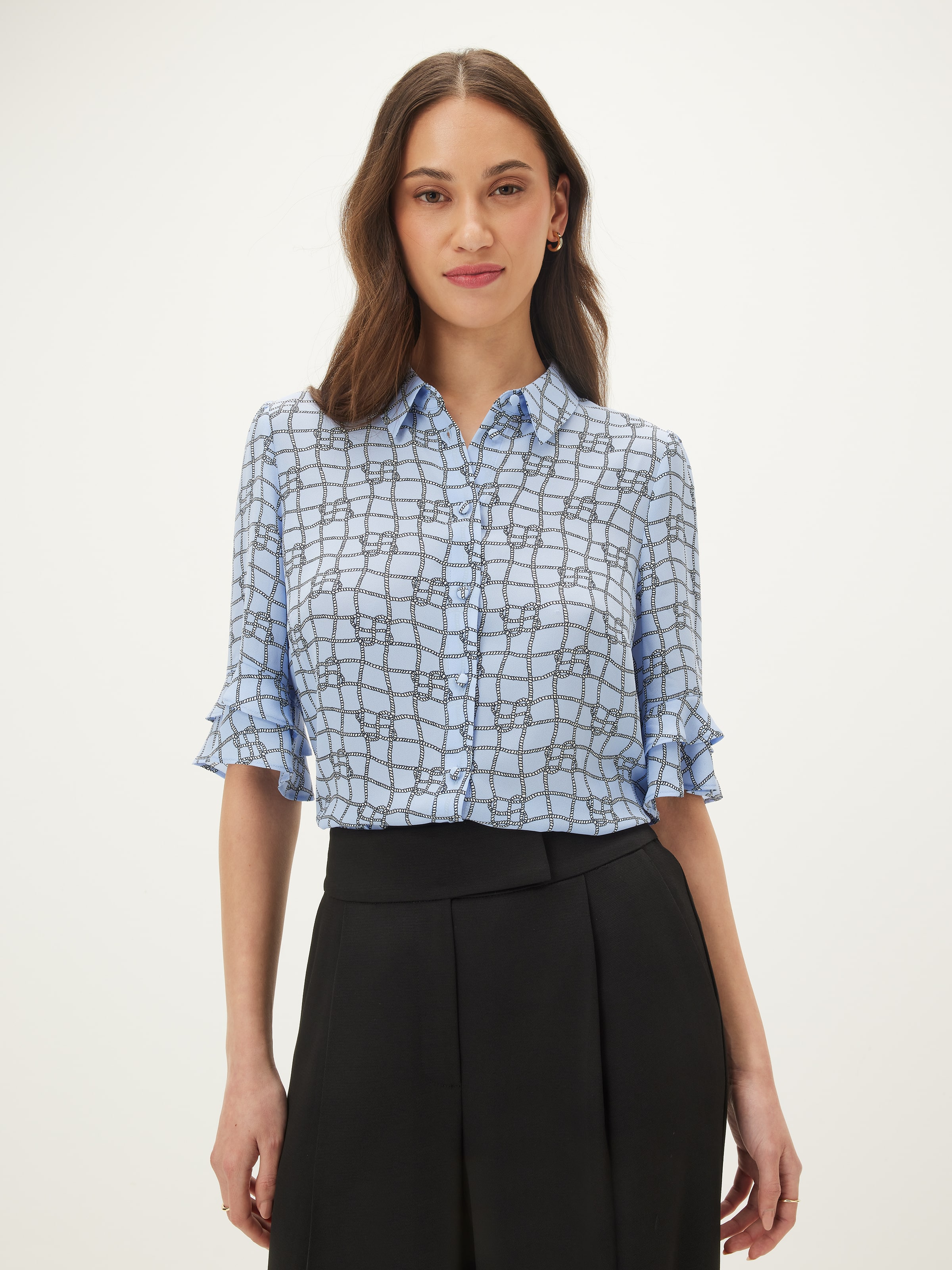 Kayla Button Up Shirt Wave Check - Portmans Online