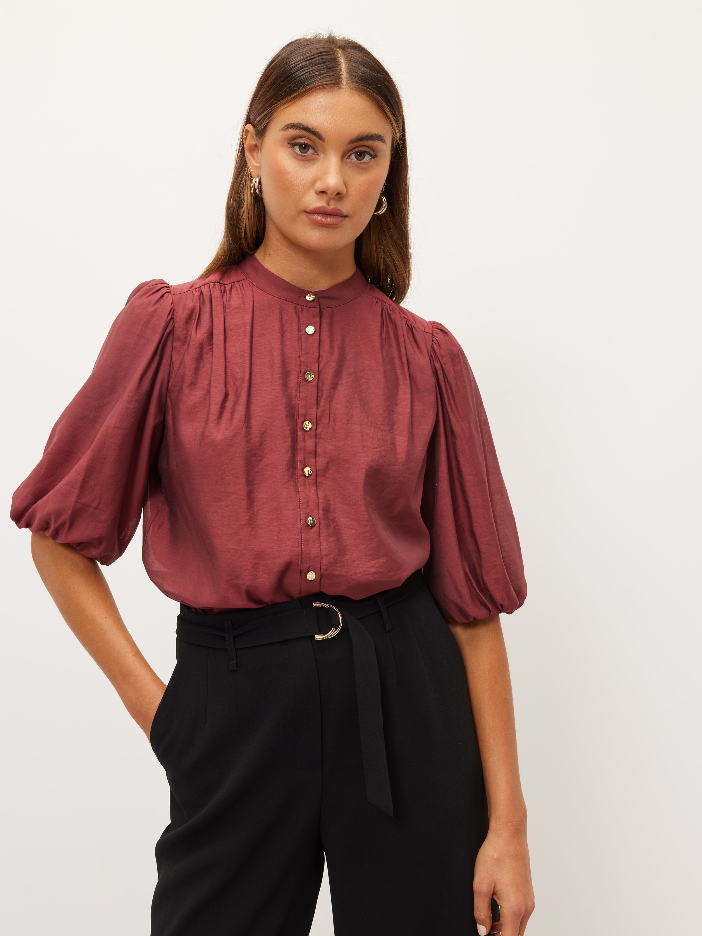 Anya Puff Sleeve Blouse Rust Haze - Portmans Online
