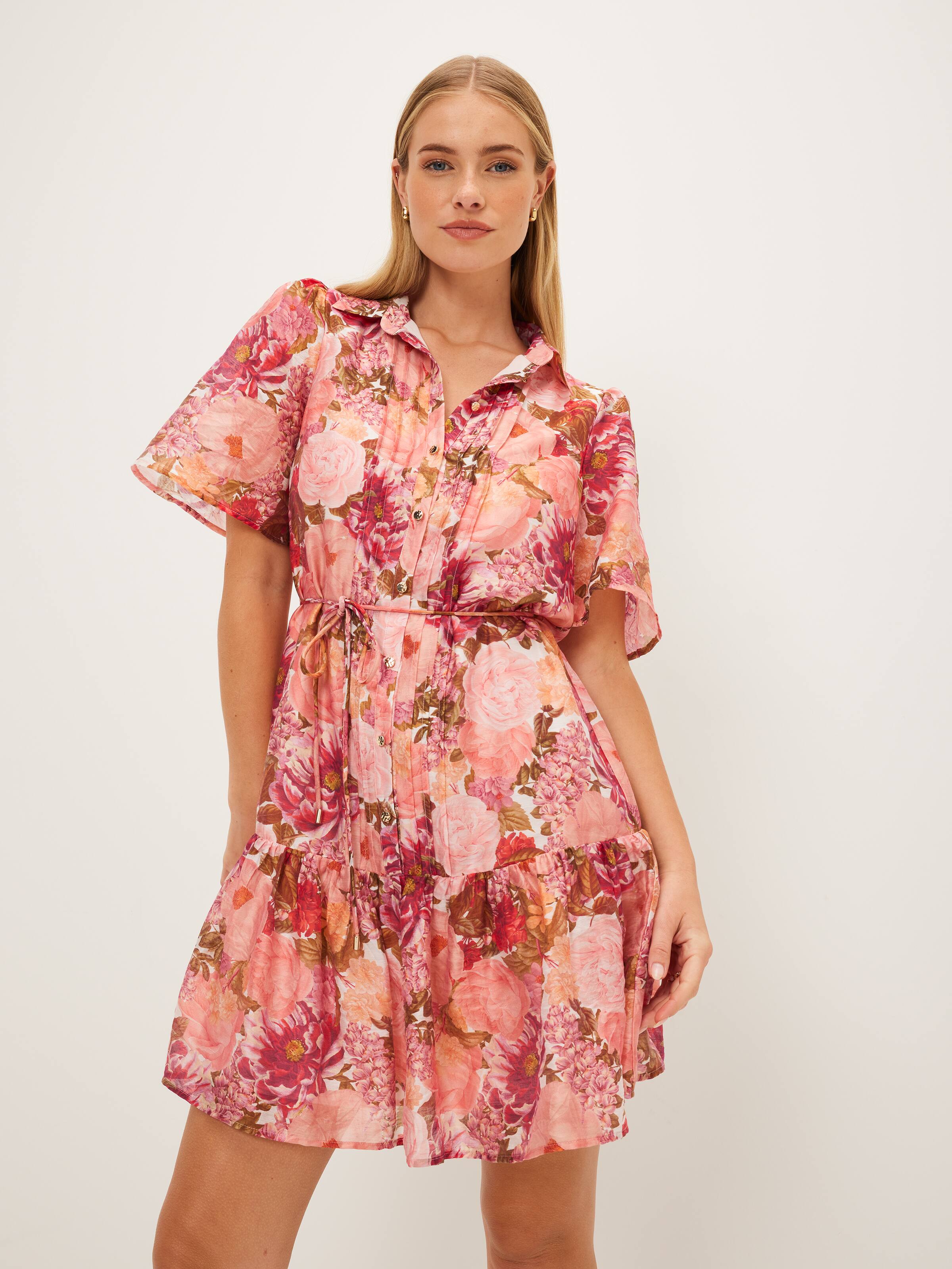 Flora Short Sleeve Shirt Dress Spanish Bloom - Portmans Online