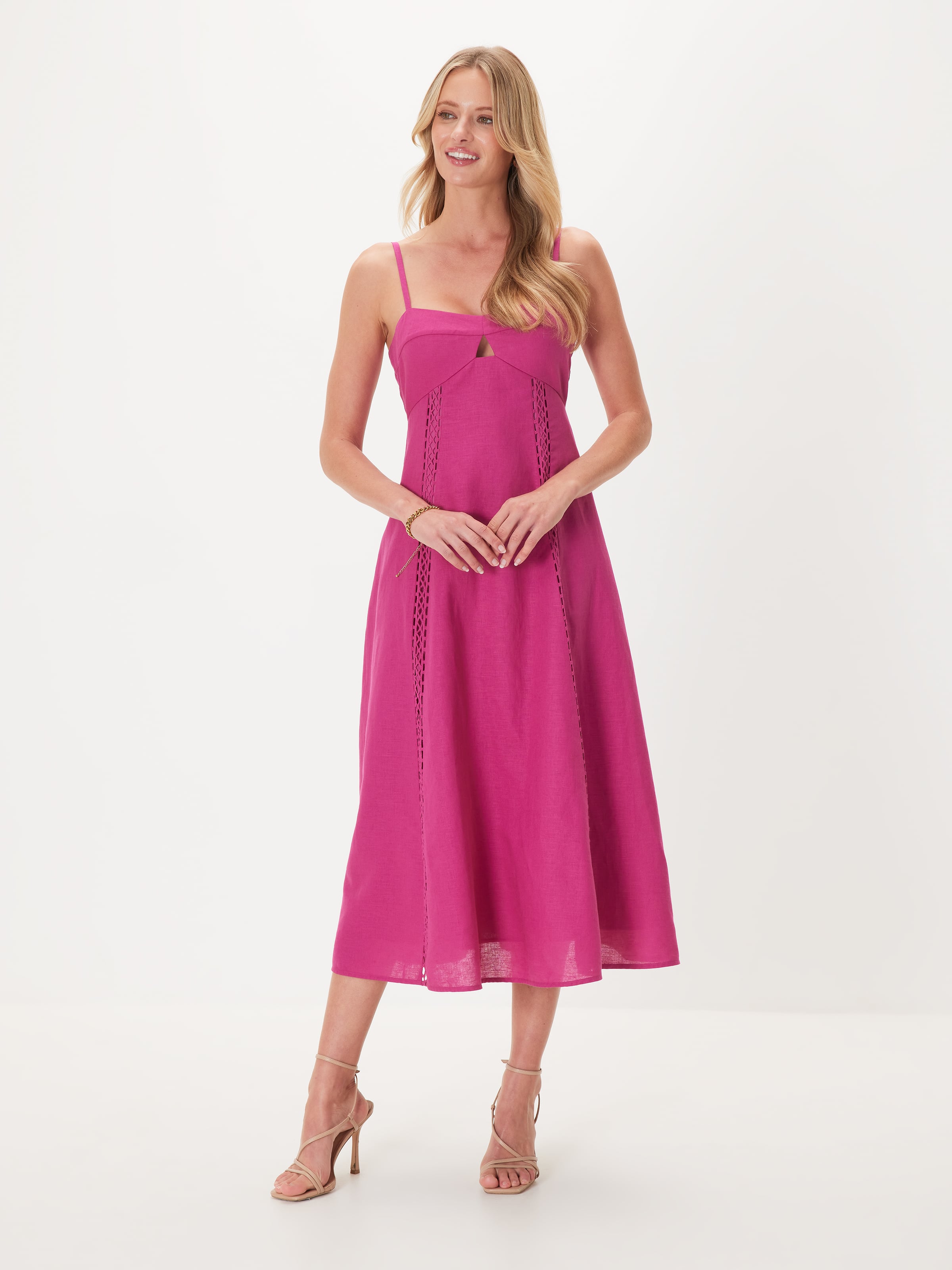 Layla Lace Trim Midi Dress Knockout Pink - Portmans Online