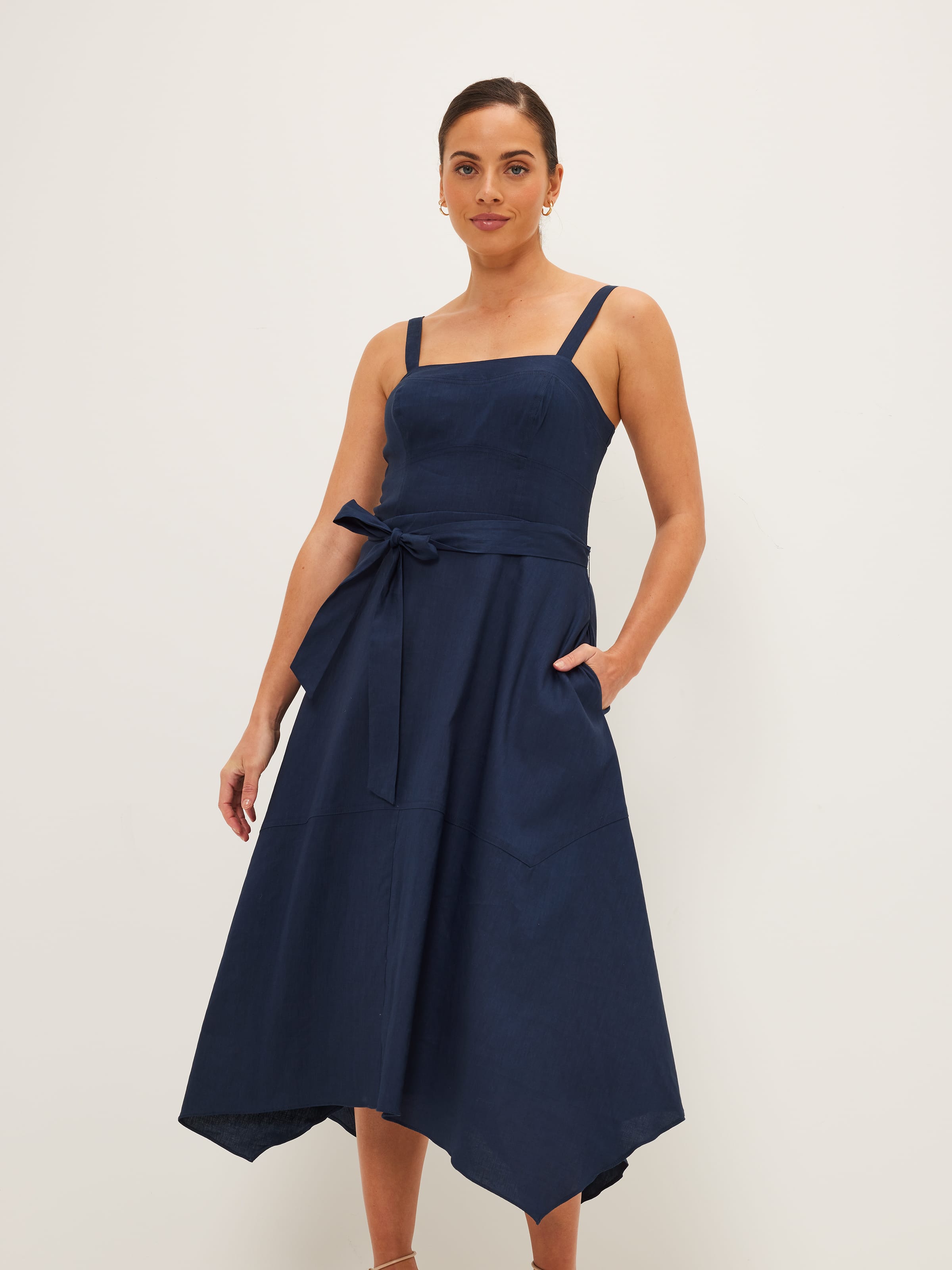 Dimitria Asymmetric Hem Midi Dress - Portmans Online