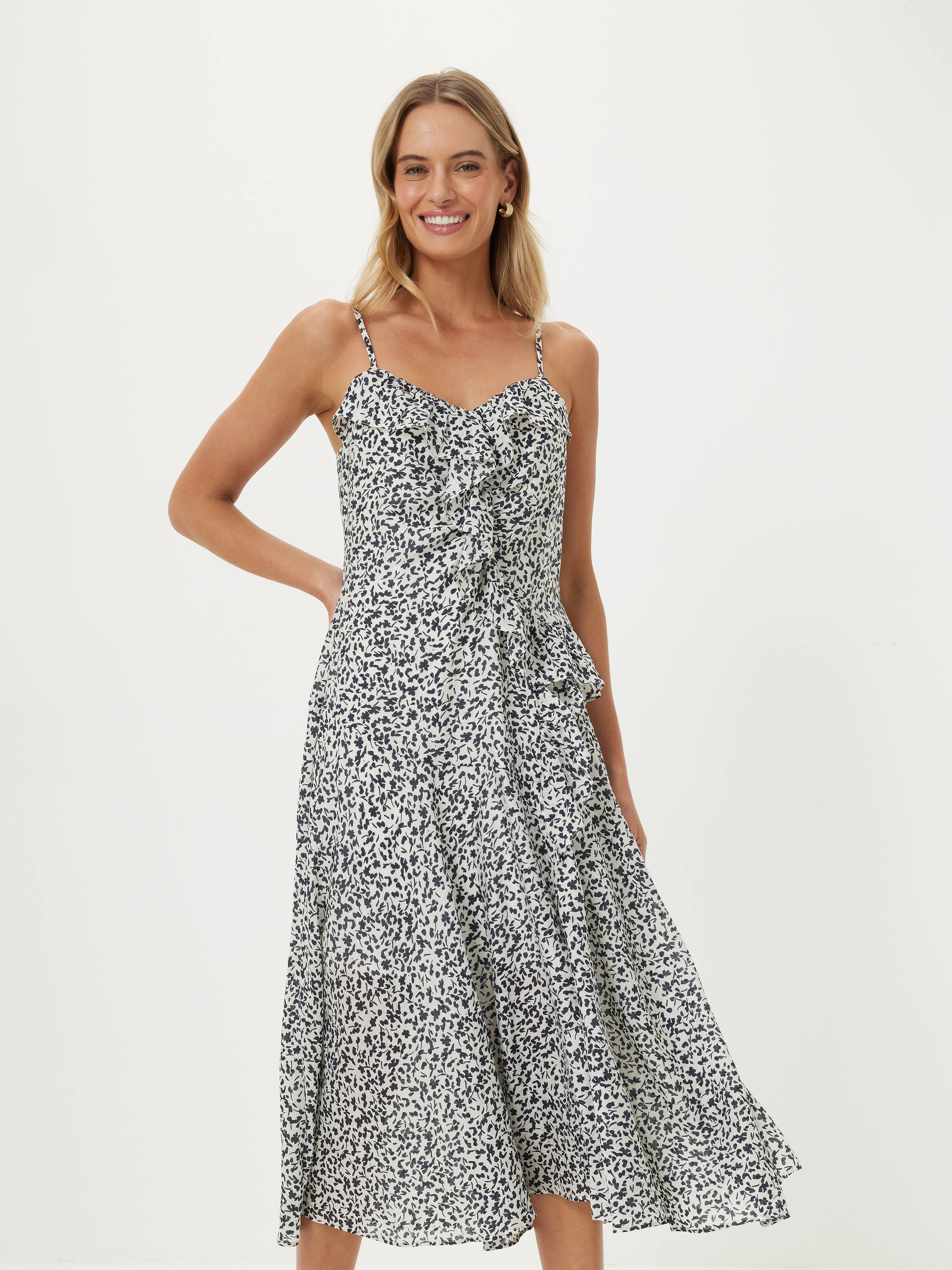 Kadence Ruffle Midi Dress Petal Ditsy Birch - Portmans Online