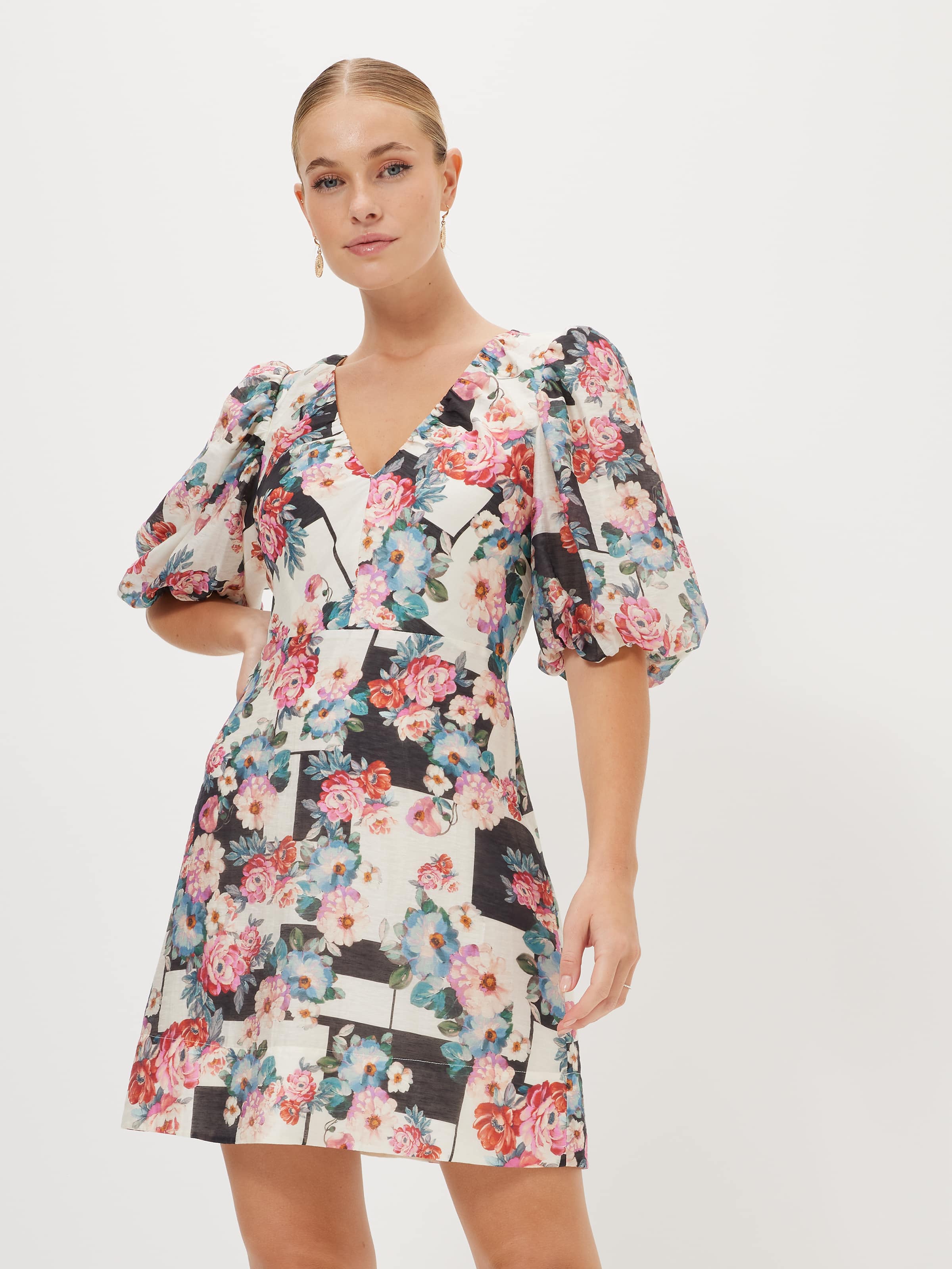 Lola V-Neck Dress Floral Block - Portmans Online