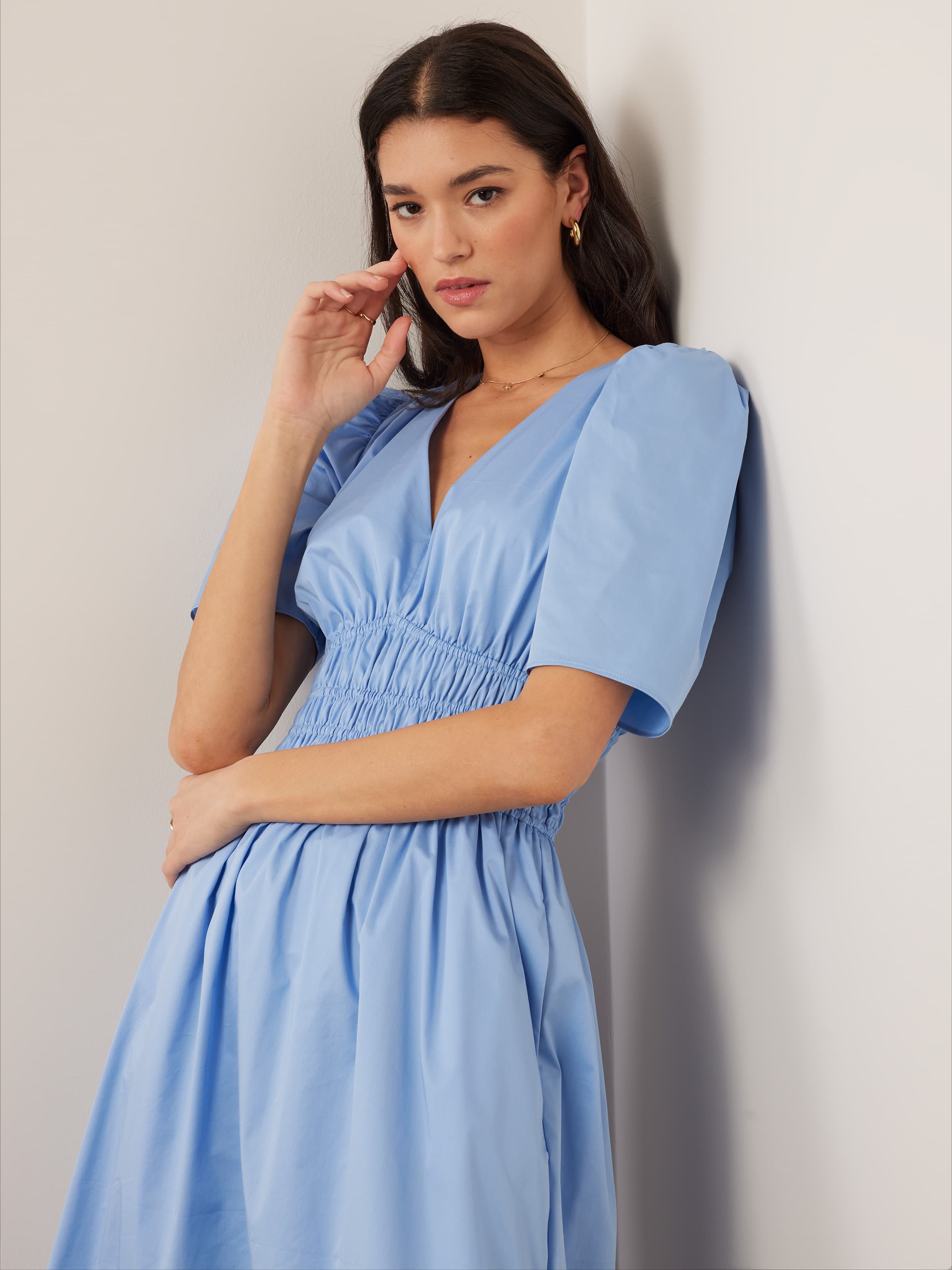 Bella V Neck Midi Dress Frost Blue - Portmans Online