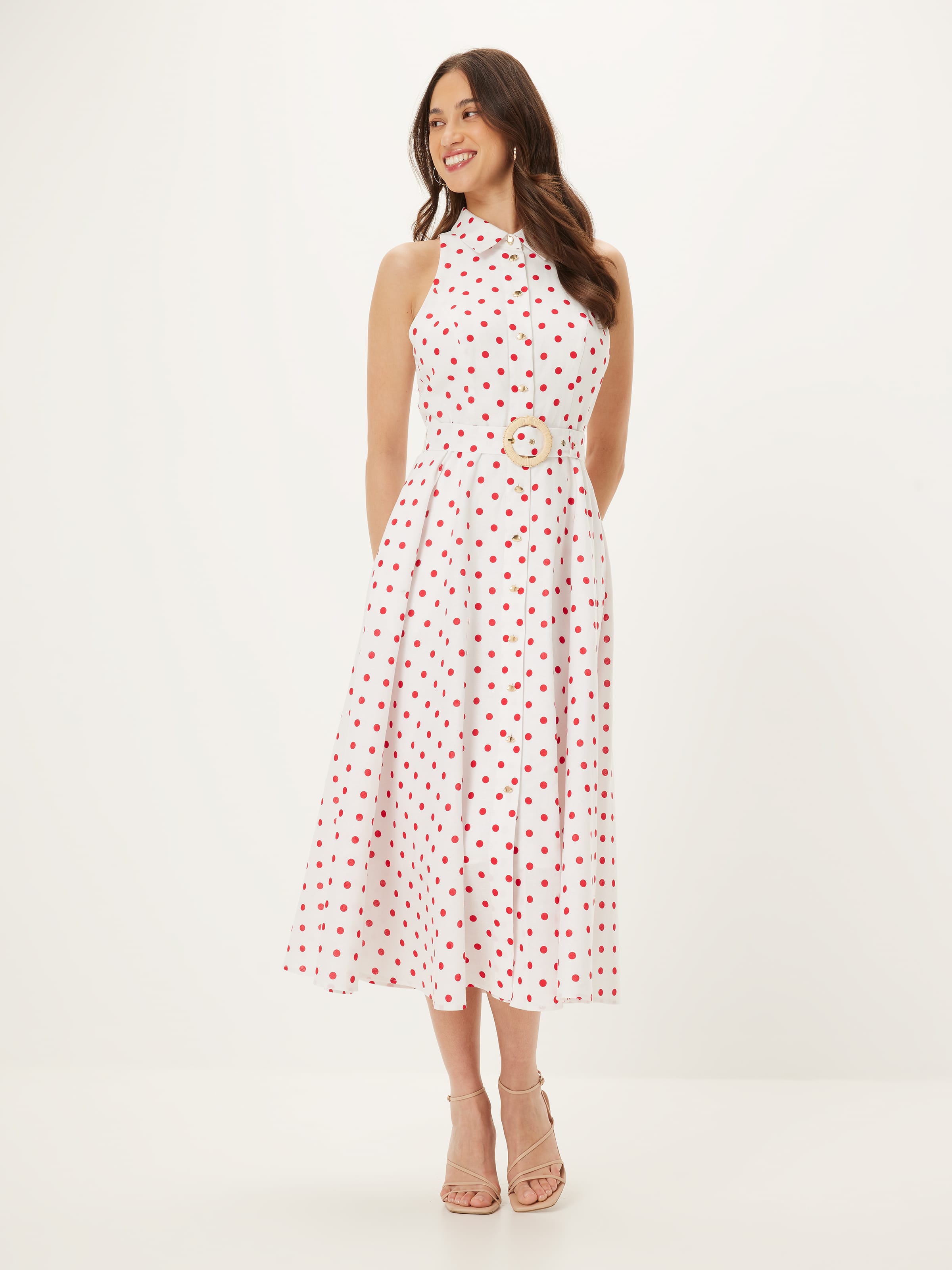 Cruz Cutaway Dress Spot On White - Portmans Online