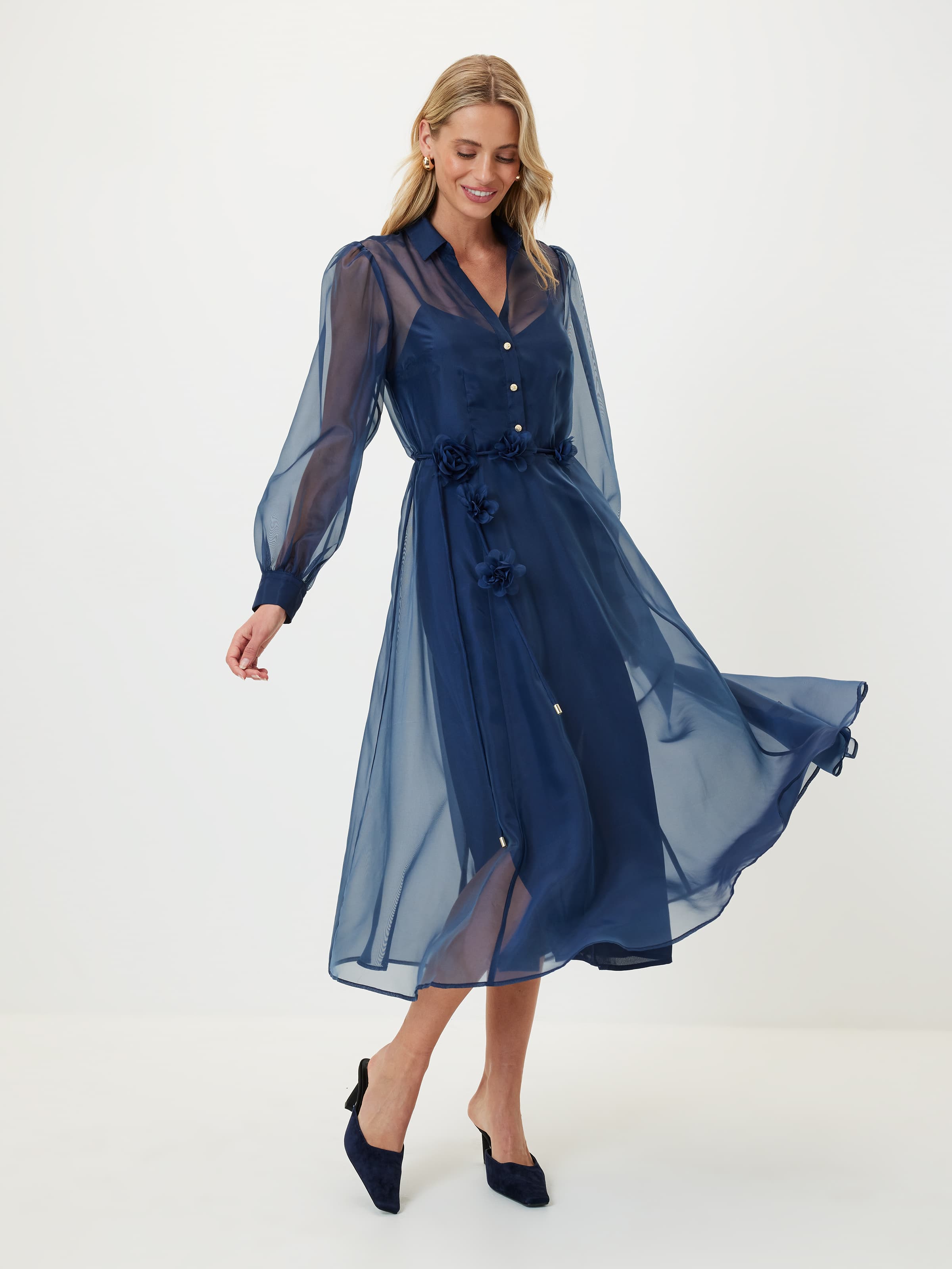 Celeste Sheer Dress Navy - Portmans Online