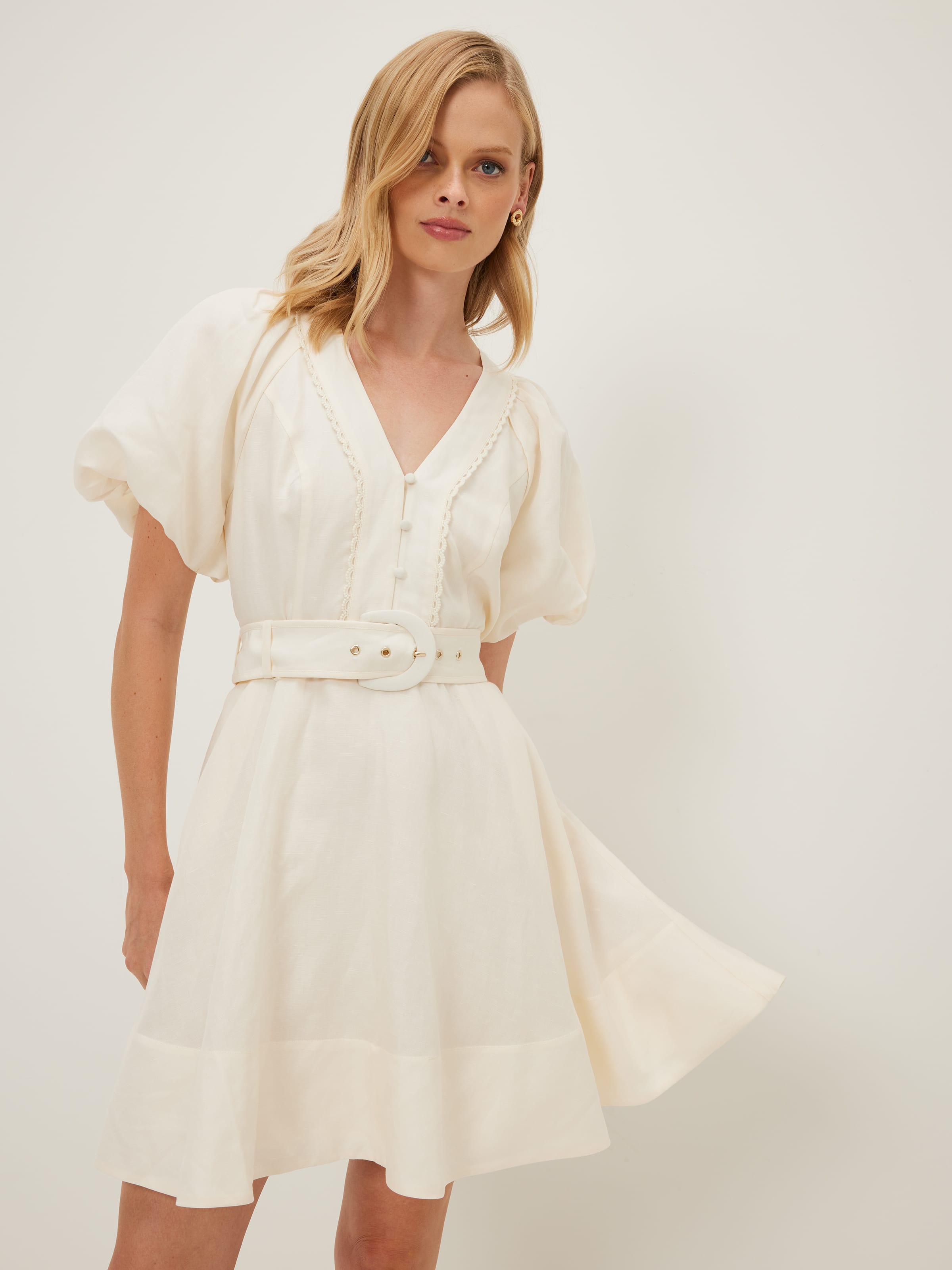 Penelope Belted Short Dress White - Portmans Online