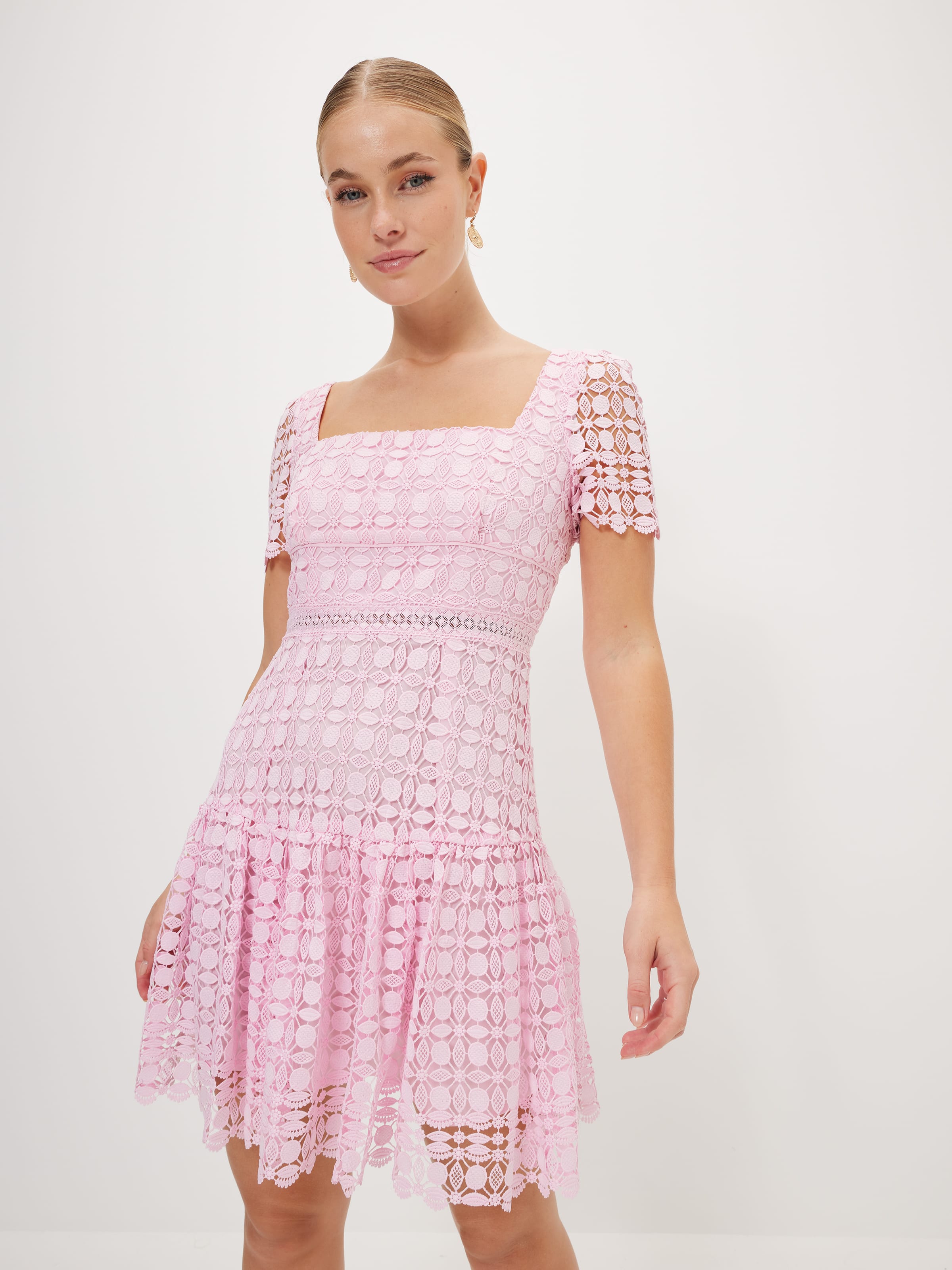 Milly Lace Short Flared Dress Pink Floss - Portmans Online
